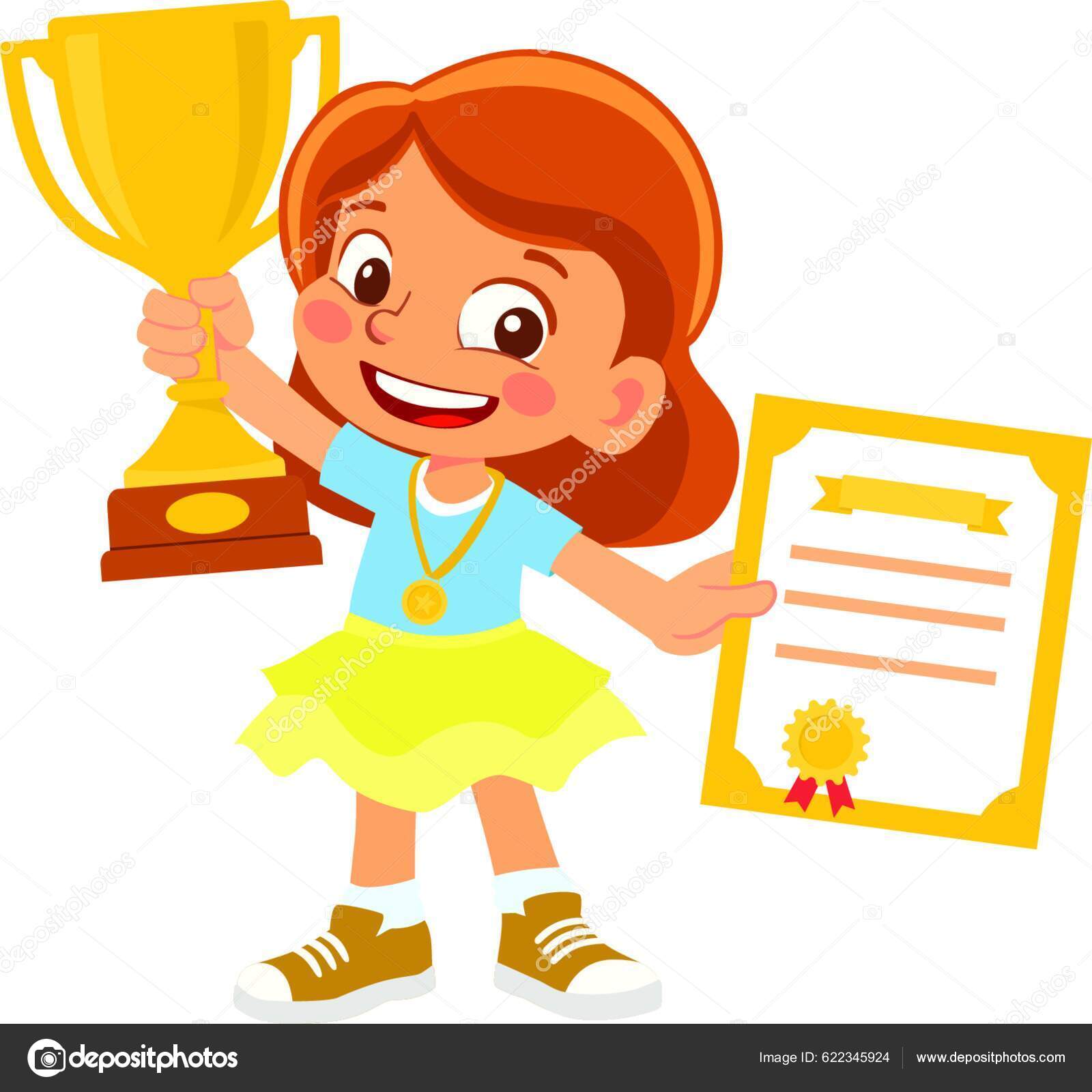 Girl Winner Cup Vector Illustration Simple Design Stock Vector by ©YAY ...