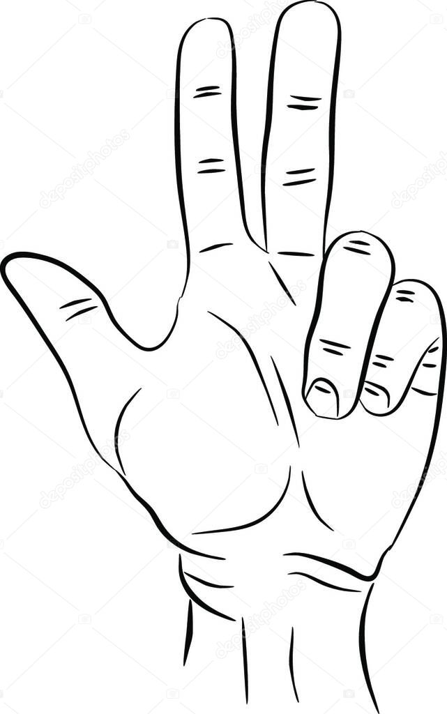 "Icono de 3 dedos. Tres dedos arriba cuentan gesto aislado vector ...