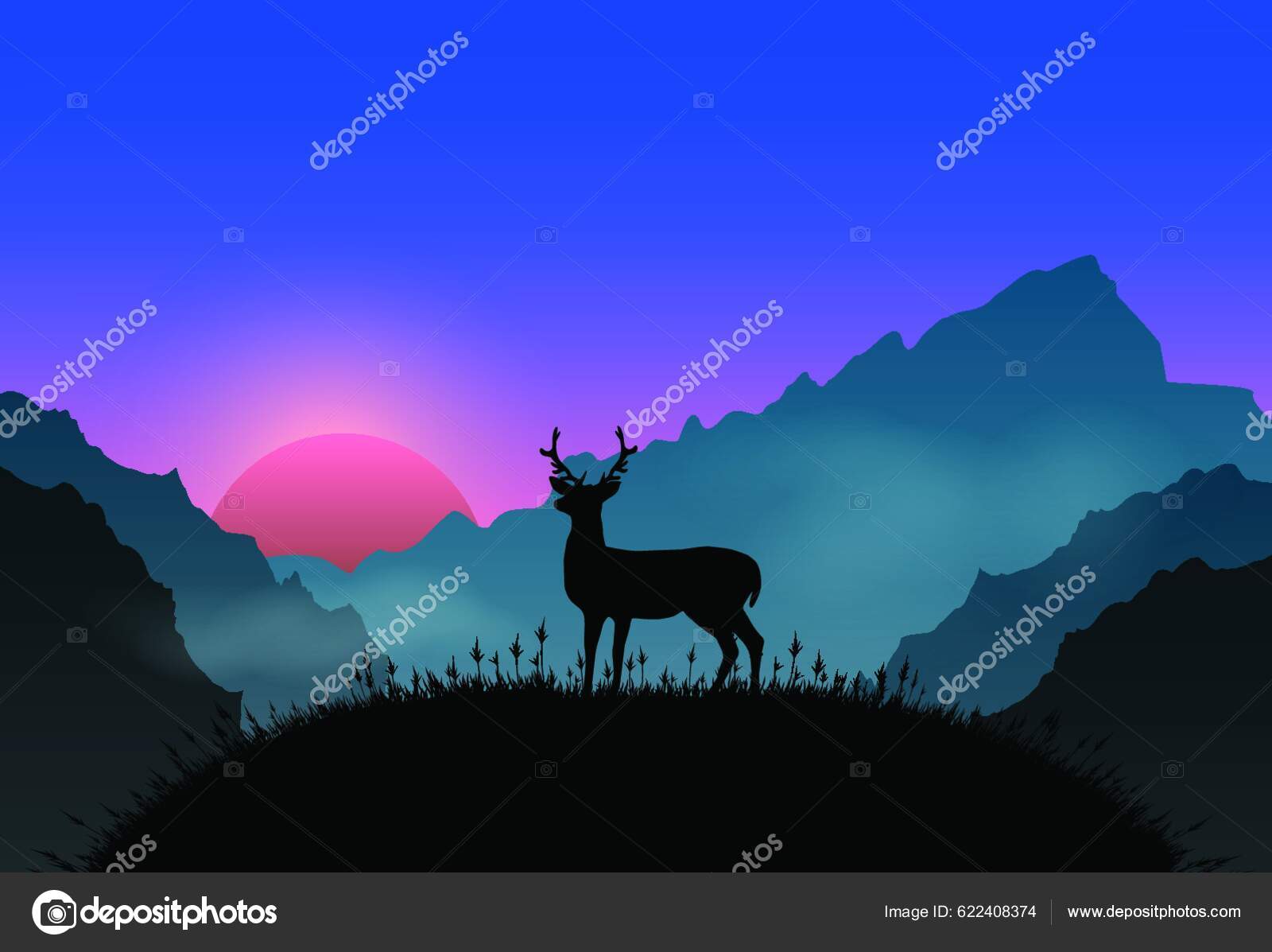 Deer Standing Plateau Point Nature Landscape Background Stock Vector by ...