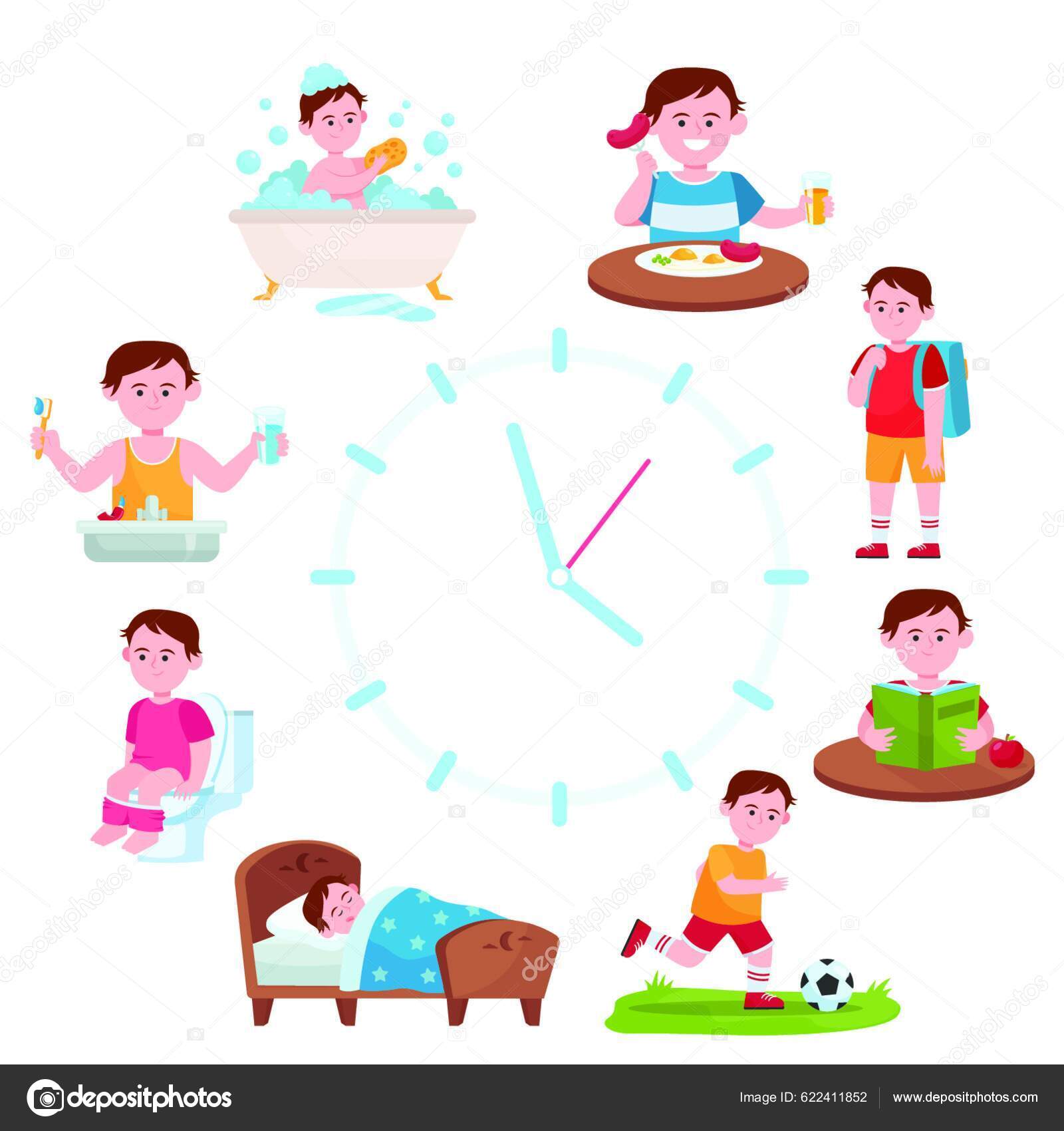 Gambar Vektor Datar Jam Rutin Anak Sehari Hari Vektor Stok oleh ©YAY ...