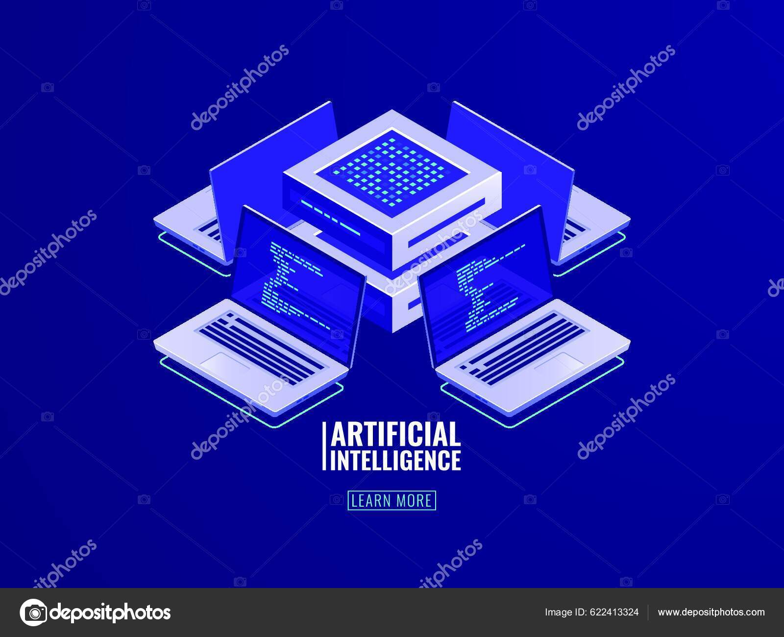 Artificial Intelligence Automated Process Big Data Processing Server Room Computing Vector de ...