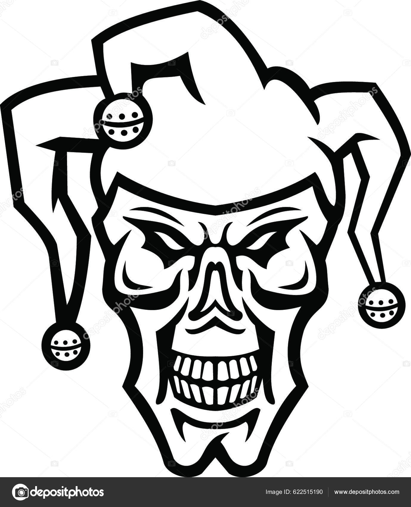 Head Court Jester Joker Skull Skull Front View Mascot Black Stock ...