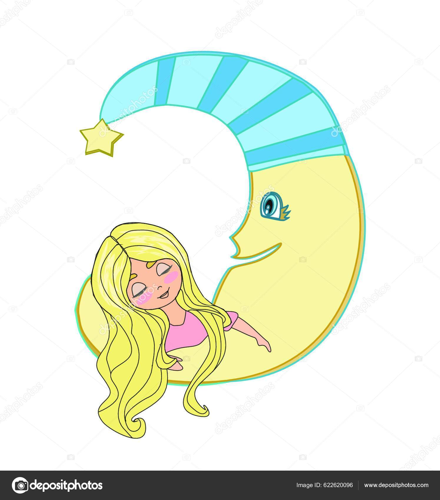 Cute Little Girl Sleeping Moon Stock Vector by ©YAY_Images 622620096 Cute Little Girl Sleeping Moon Stock Vector by ©YAY_Images 622620096