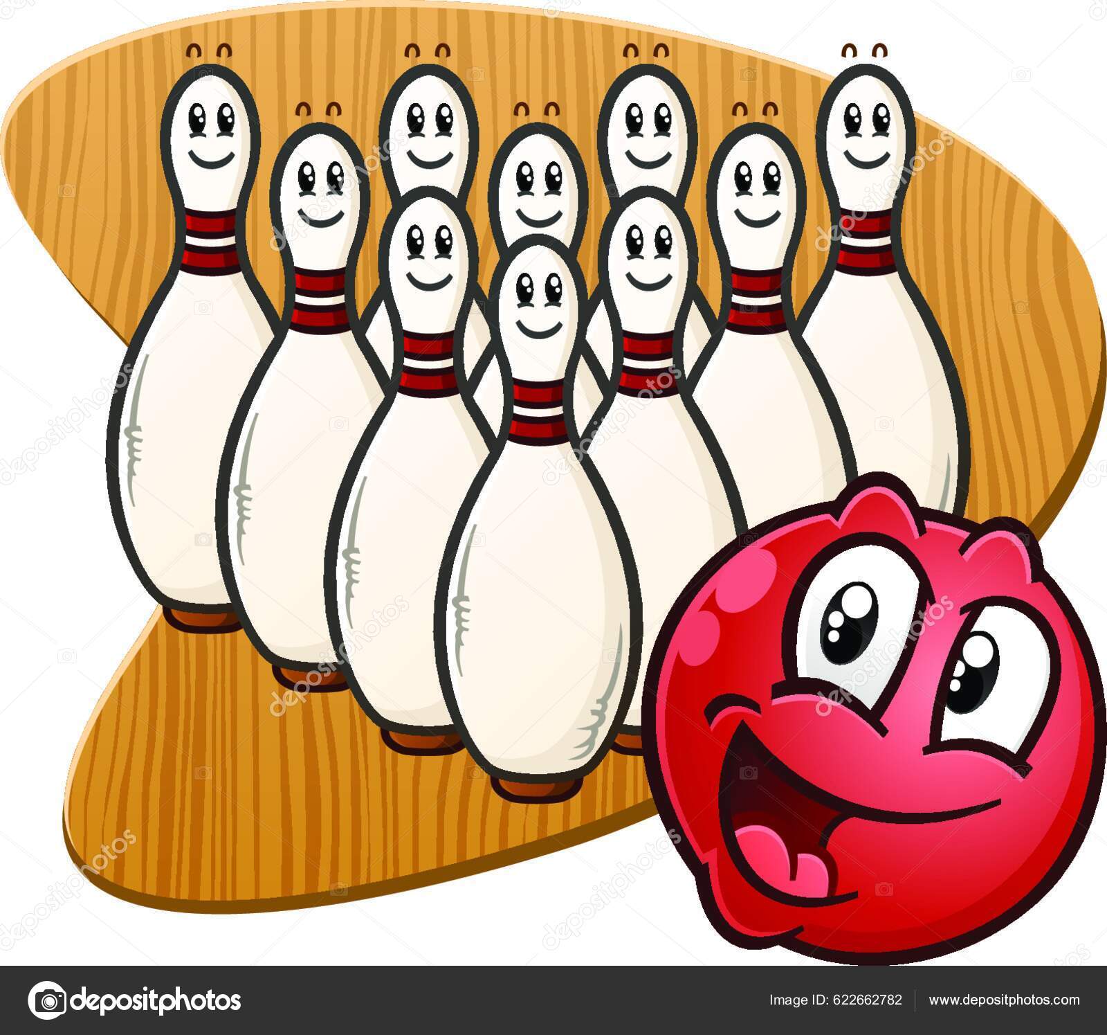 Bowling Ball Pins Cartoon Characters Retro Wooden Background Stock ...