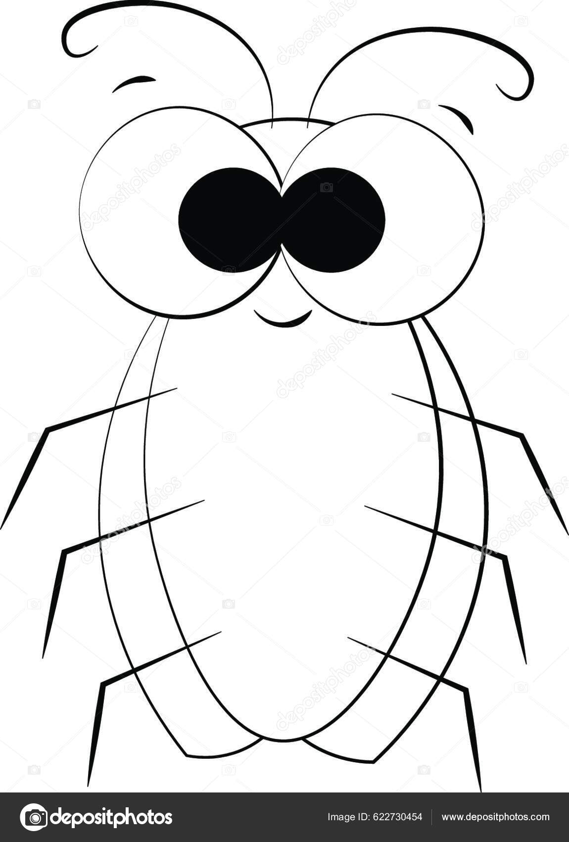 Cute Cartoon Cockroach Draw Illustration Black White Stock-Vektorbild ...