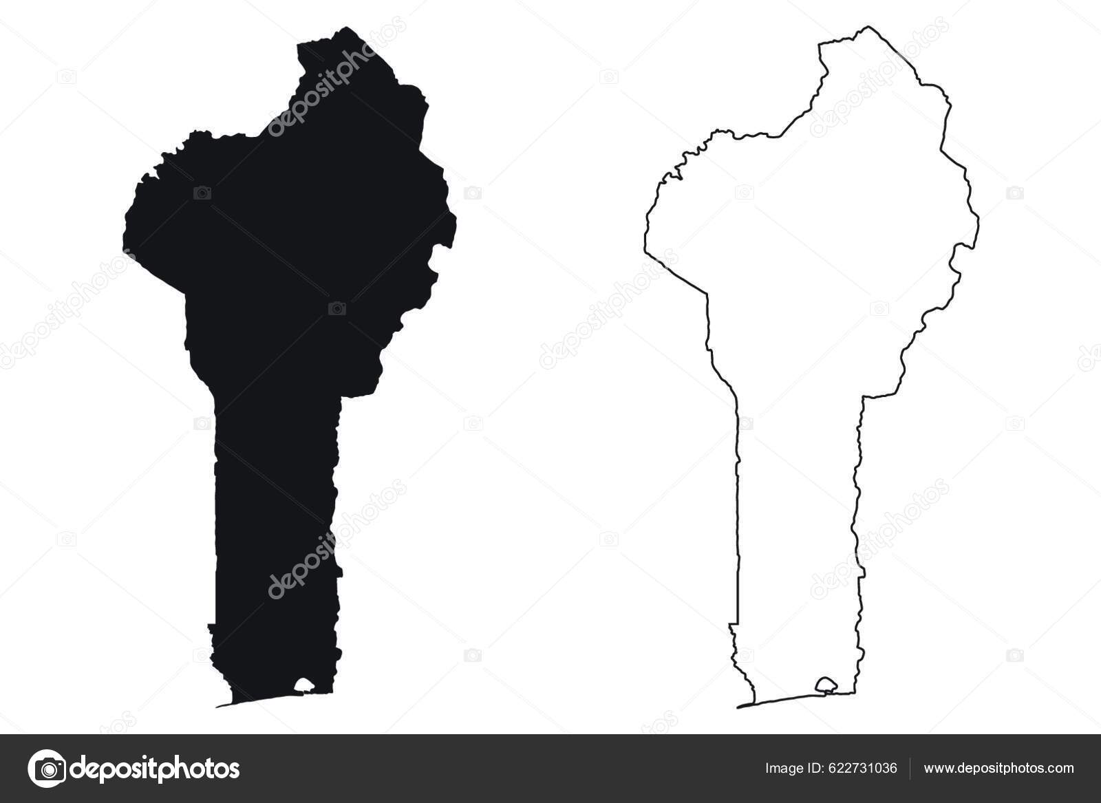 Mapa País Benim Silhueta Preta Contorno Isolado Sobre Fundo Branco ...