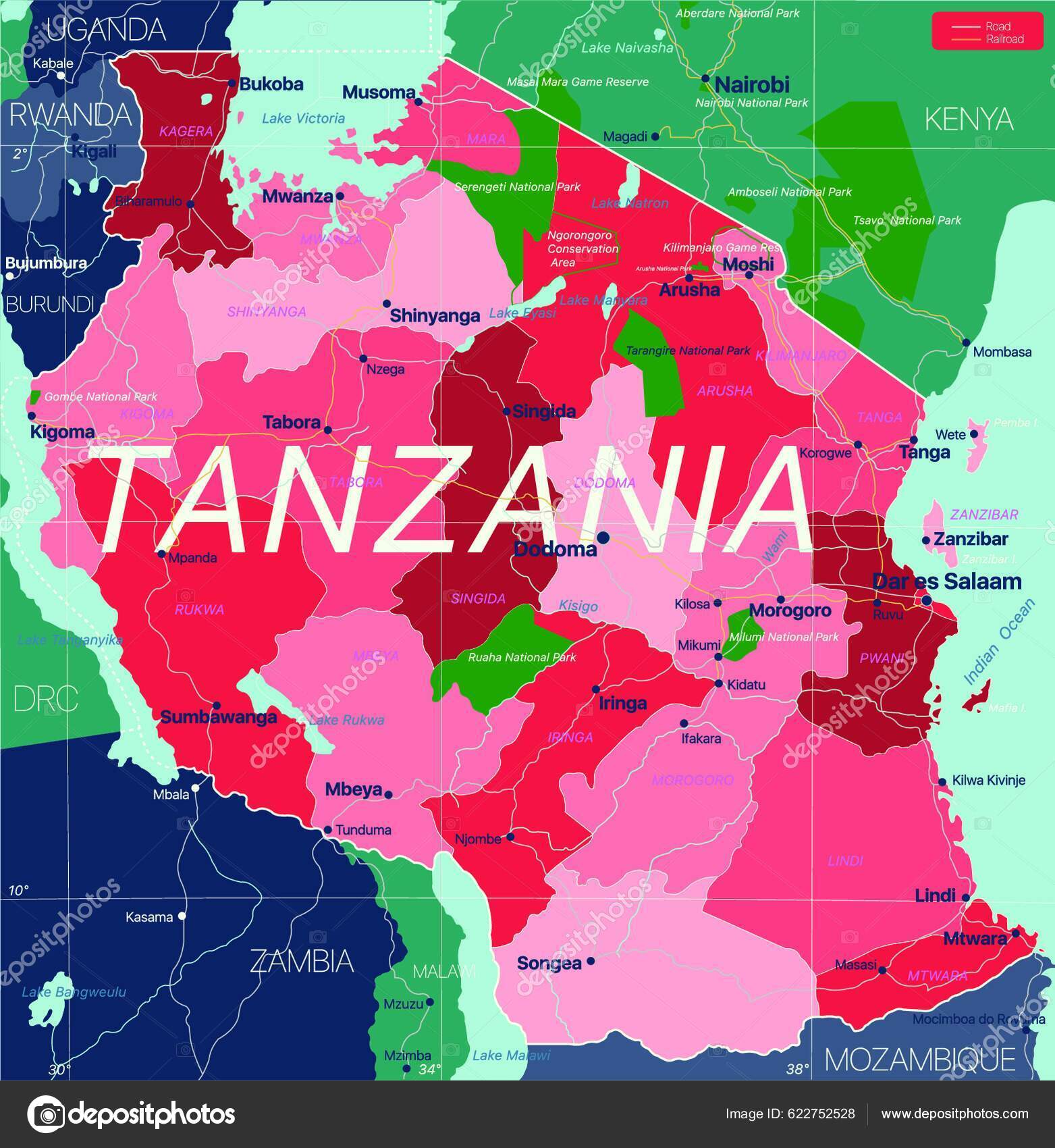 Tanzania País Mapa Editable Detallado vector, gráfico vectorial © YAY_Images imagen #622752528
