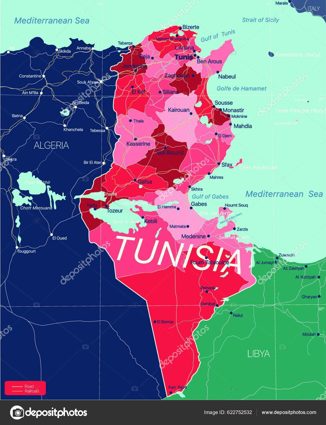 Tunisia Country Detailed Editable Map Stock Vector Image by ©YAY_Images ...
