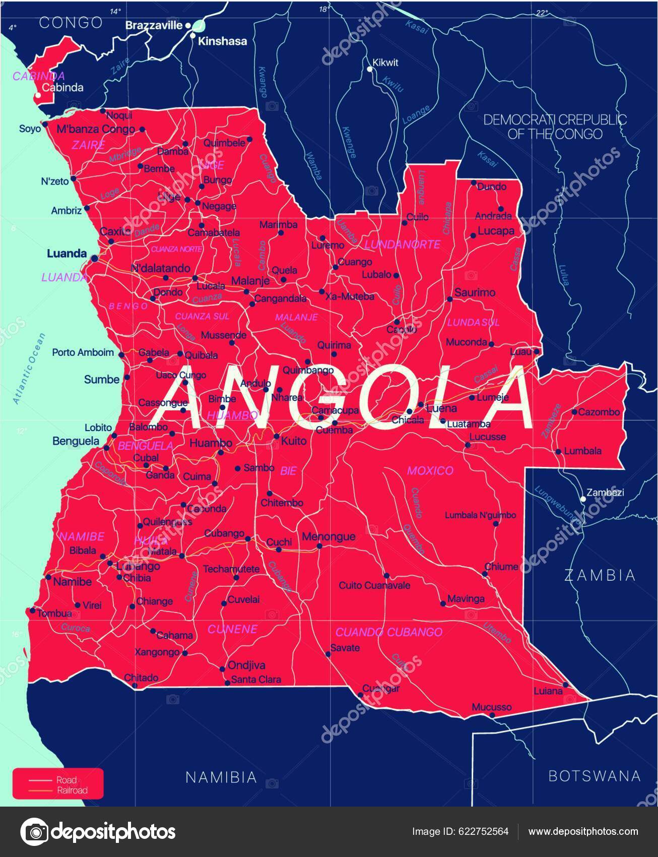 Angola Country Detailed Editable Map Stock Vector Image by ©YAY_Images ...