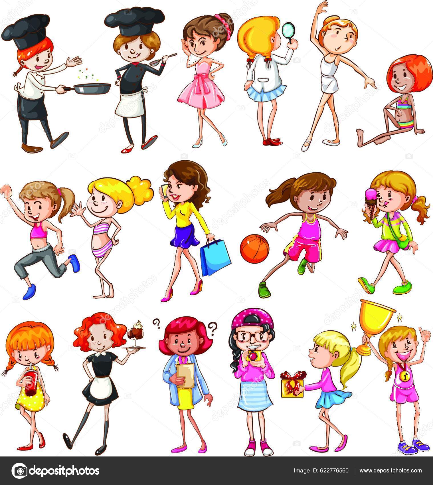 Different Activities Girls Stock Vector by ©YAY_Images 622776560