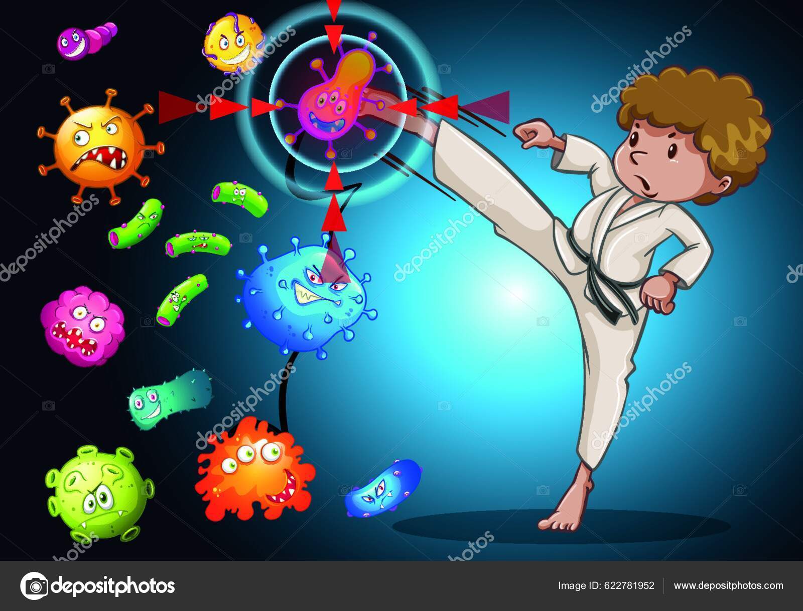 Man Karate Uniform Kicking Bacteria Stock Vector by ©YAY_Images 622781952