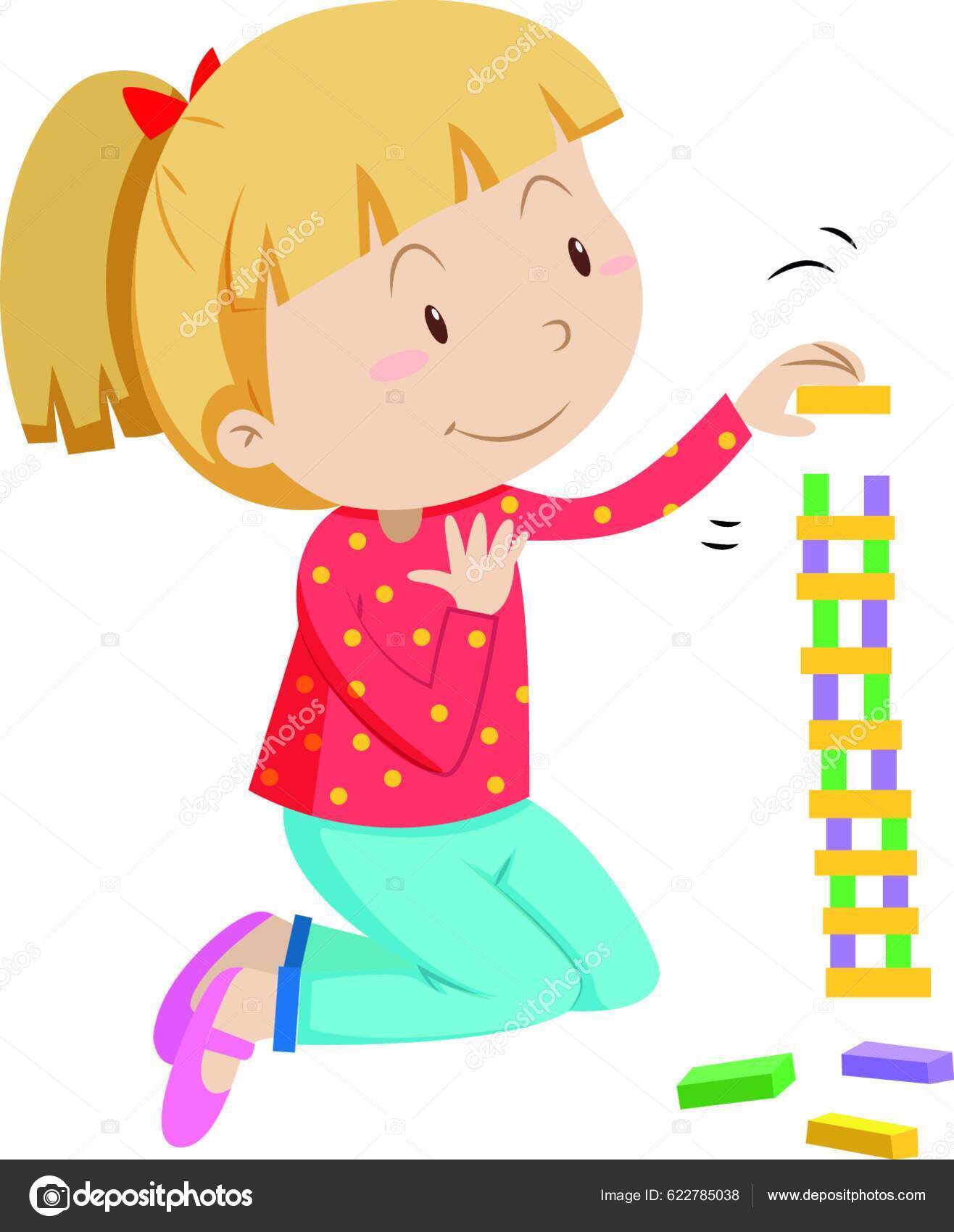 Niña Apilando Bloques Madera Vector de stock por ©YAY_Images 622785038