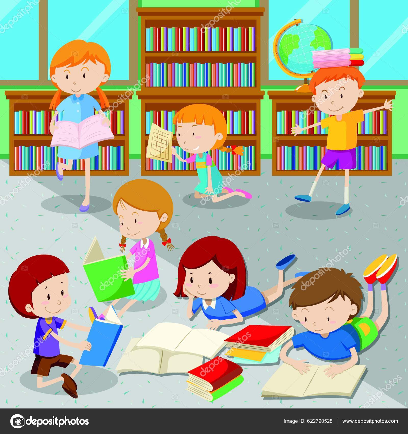 Students Reading Books Library Stock Vector by ©YAY_Images 622790528