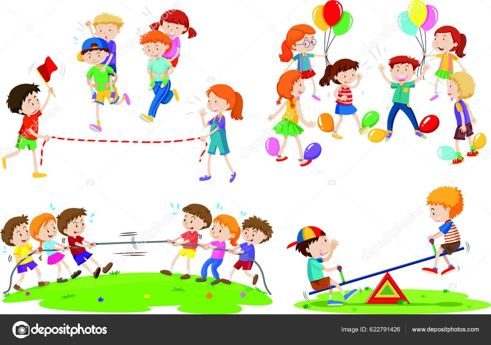 Niños Jugando Diferentes Juegos Vector de stock por ©YAY_Images 622791426