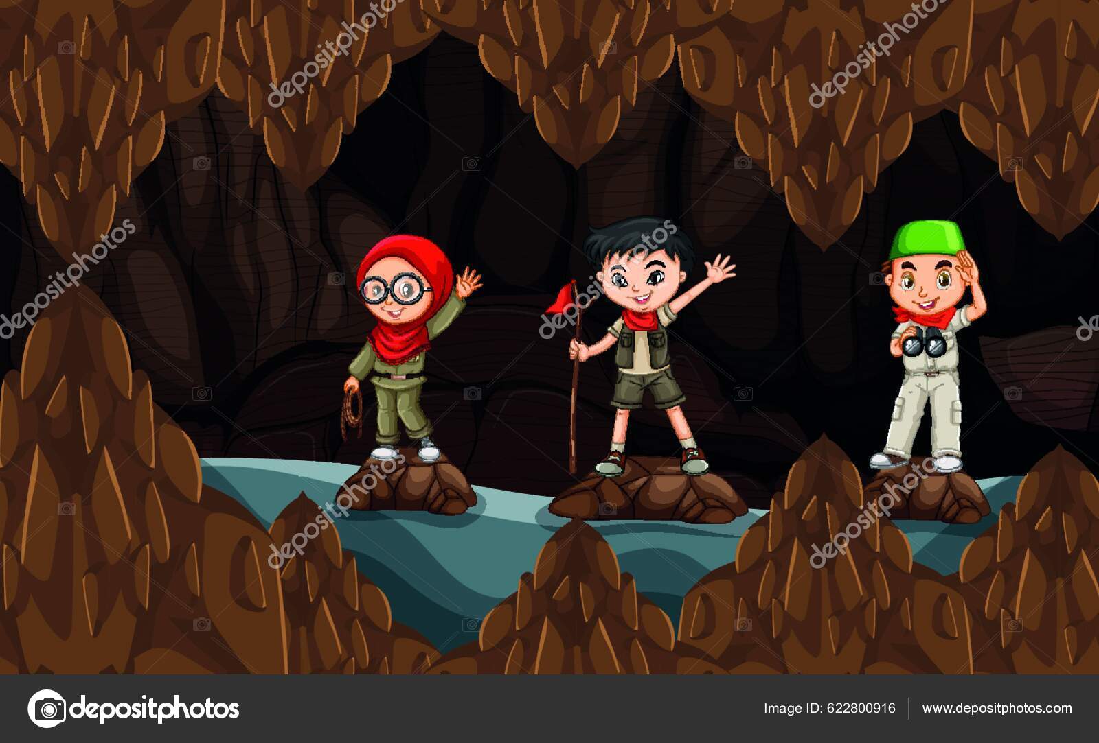 Scout Exploring Dark Cave 스톡 벡터 - ©YAY_Images 622800916