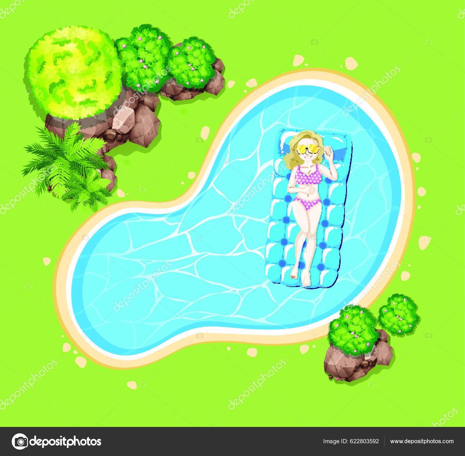 Woman Floating Raft Pool Stock Vector by ©YAY_Images 622803592