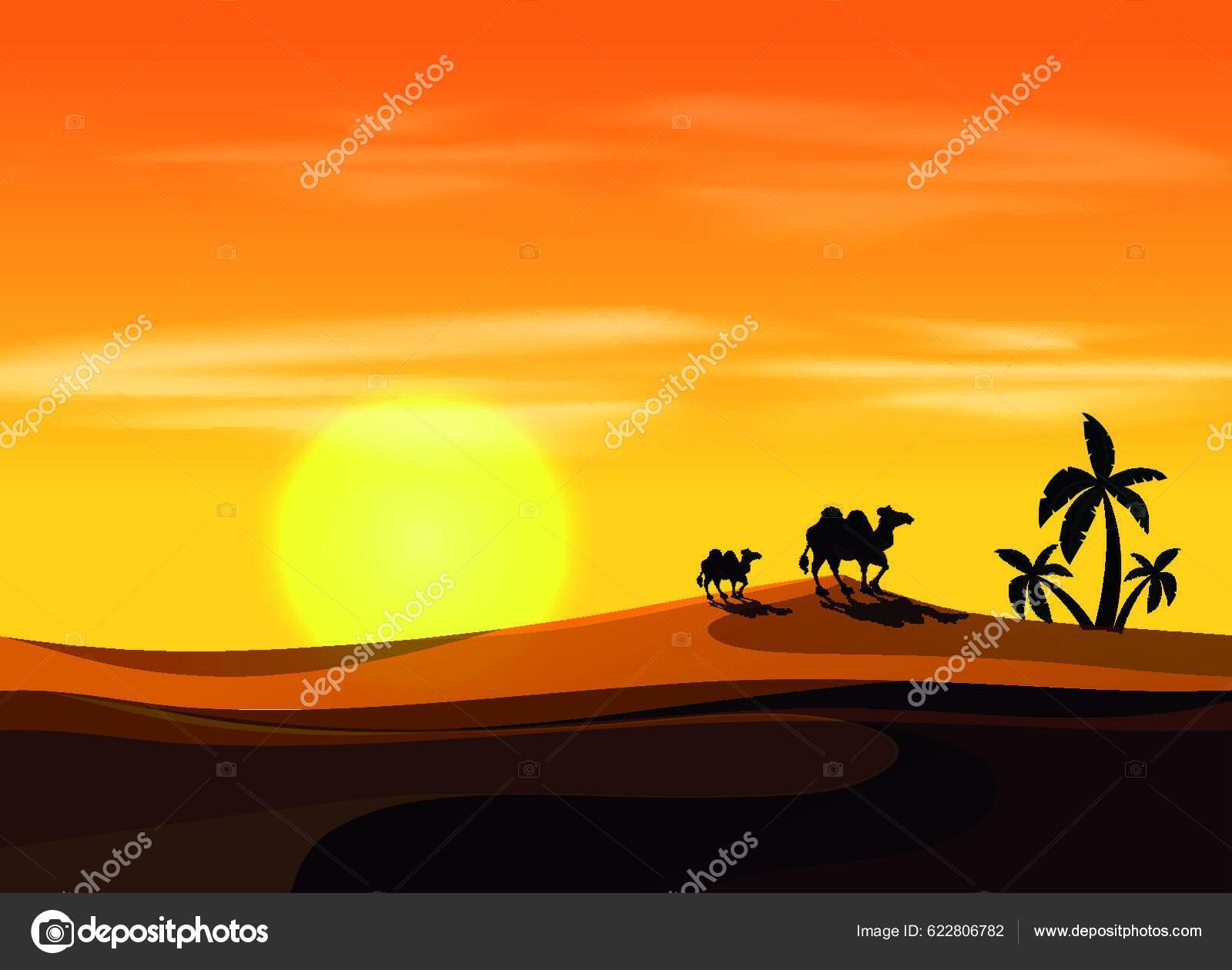 Camel Sunset Desert Stock Vector by ©YAY_Images 622806782