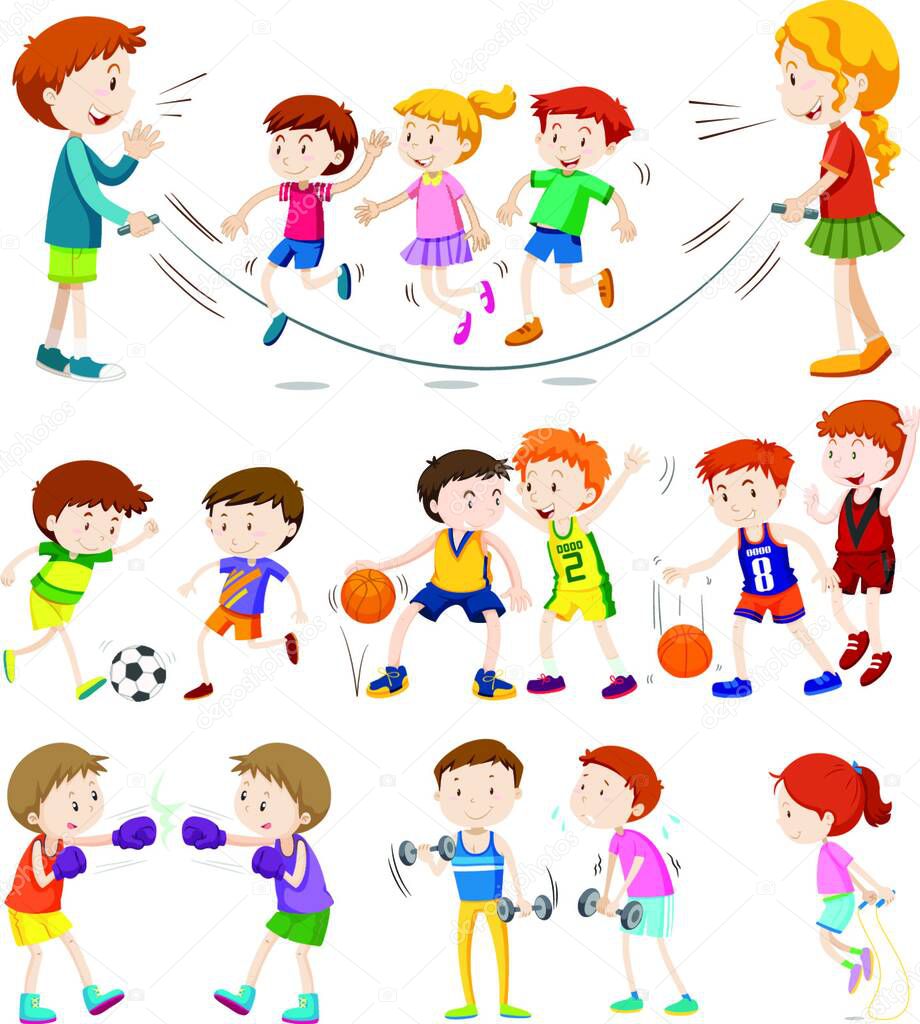 Niños Jugando Diferentes Deportes Vector de Stock de ©YAY_Images 622807474