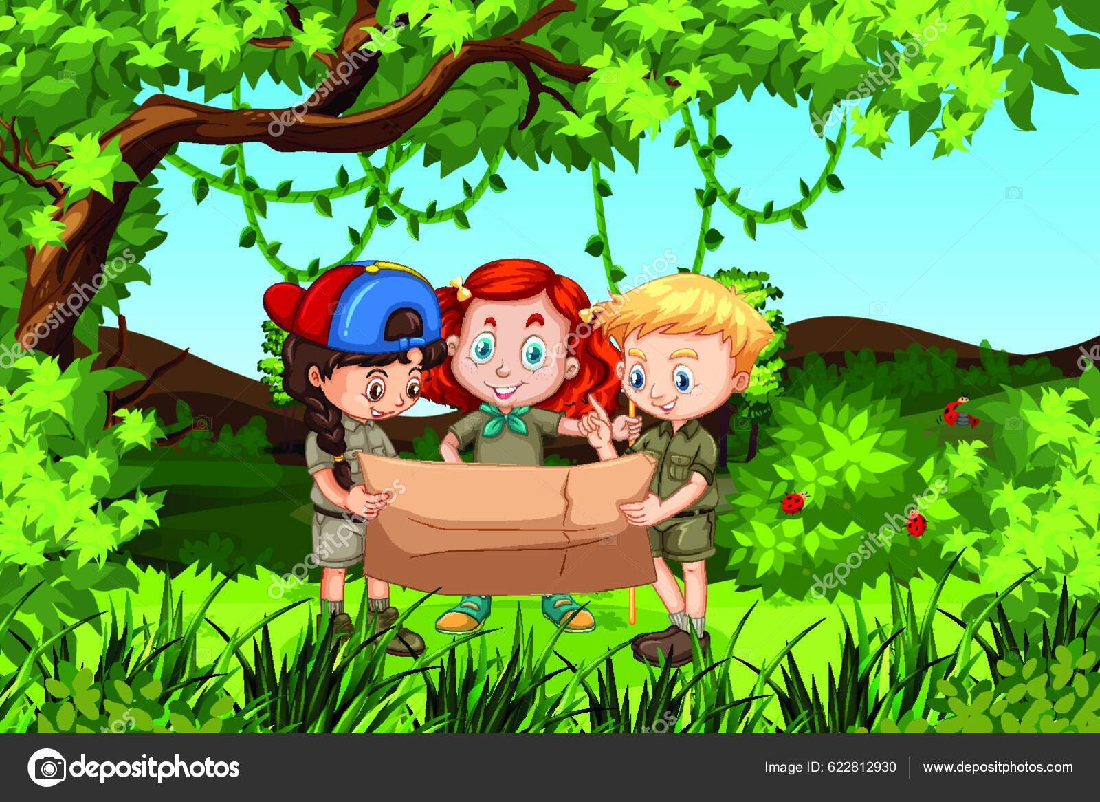 Children Holding Map Forest Scene Stock-Vektorgrafik von ©YAY_Images ...