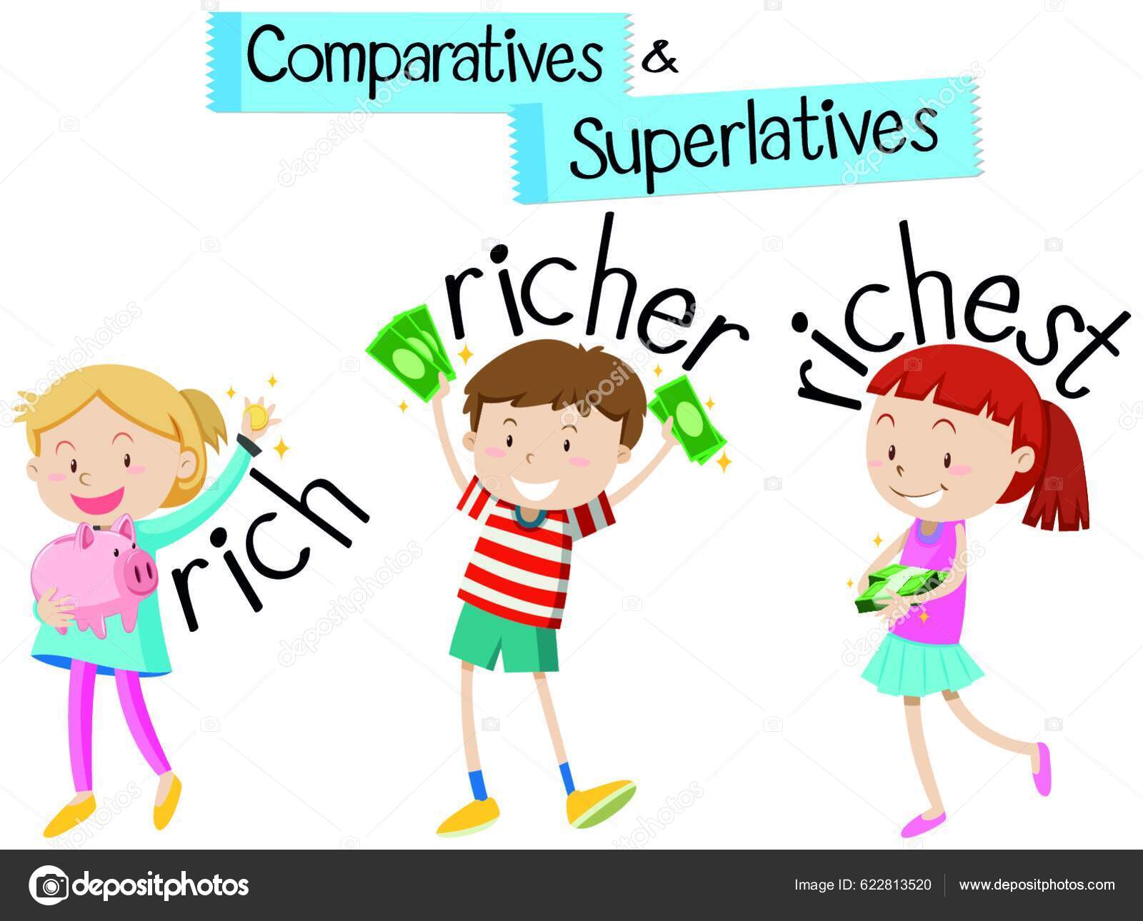 English Grammar Comparatives Superlatives Kids Word Rich Stock Vector ...
