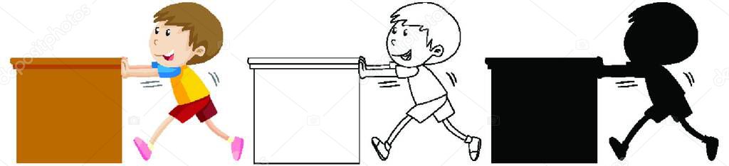 Boy Pushing Table Color Outline Silhouette Vector de stock por ©YAY ...