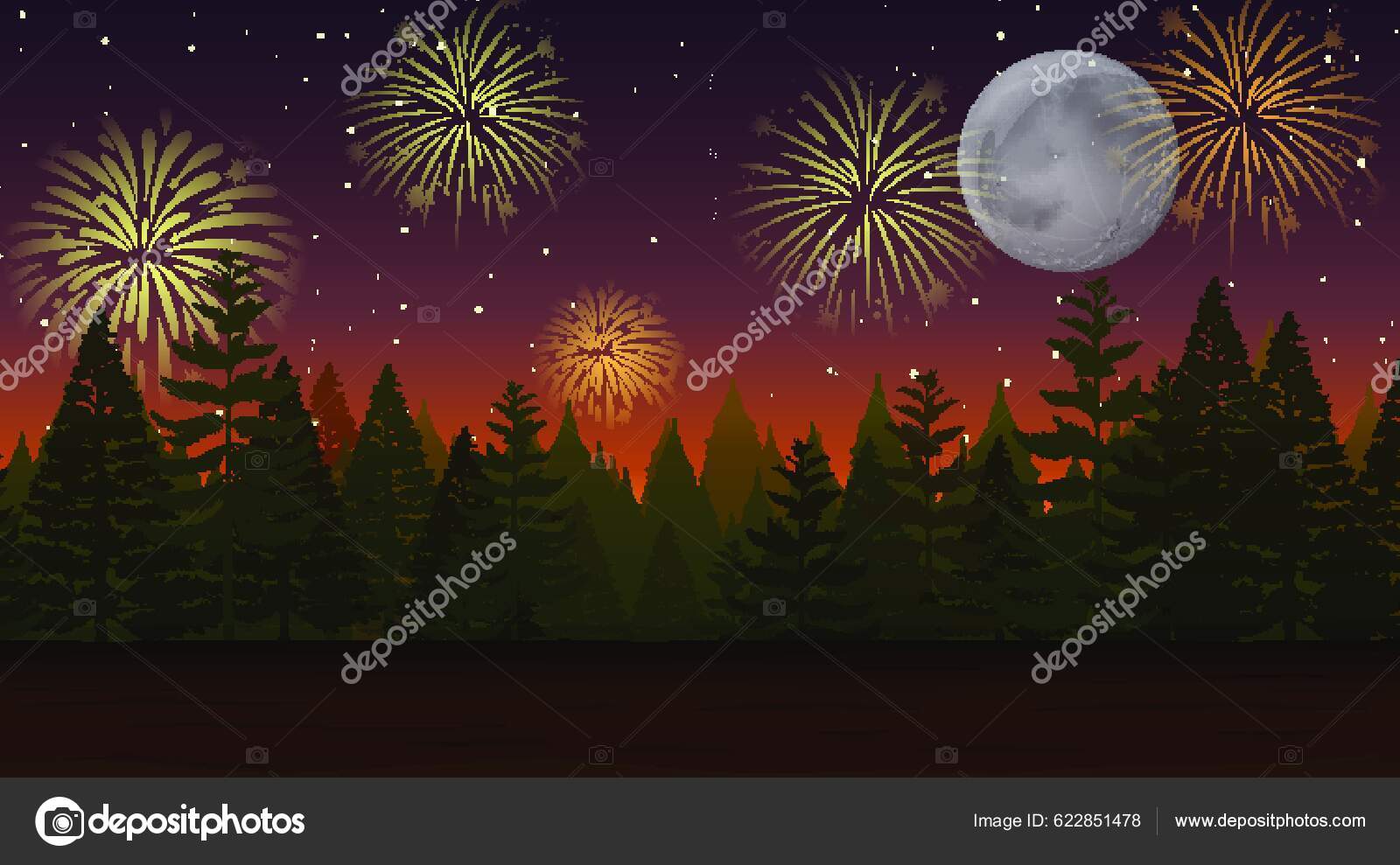 Forest Celebration Fireworks Scene Stock Vector by ©YAY_Images 622851478