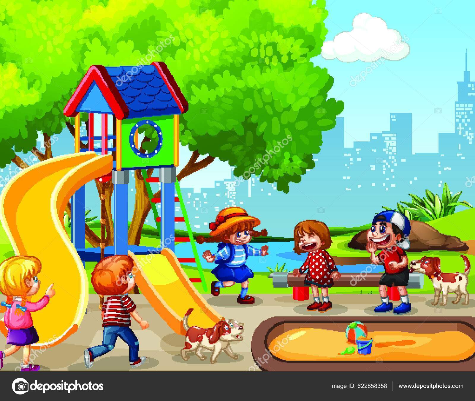 Children Playing Playground Scene Stock Vector by ©YAY_Images 622858358