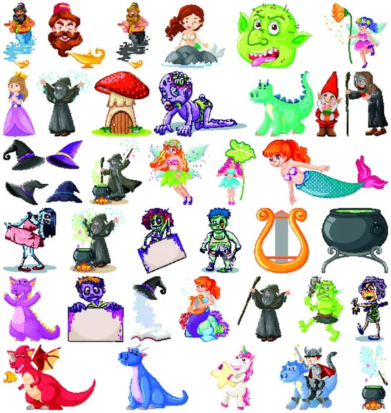 Set Fantasy Cartoon Characters Fantasy Theme Isolated White Background ...