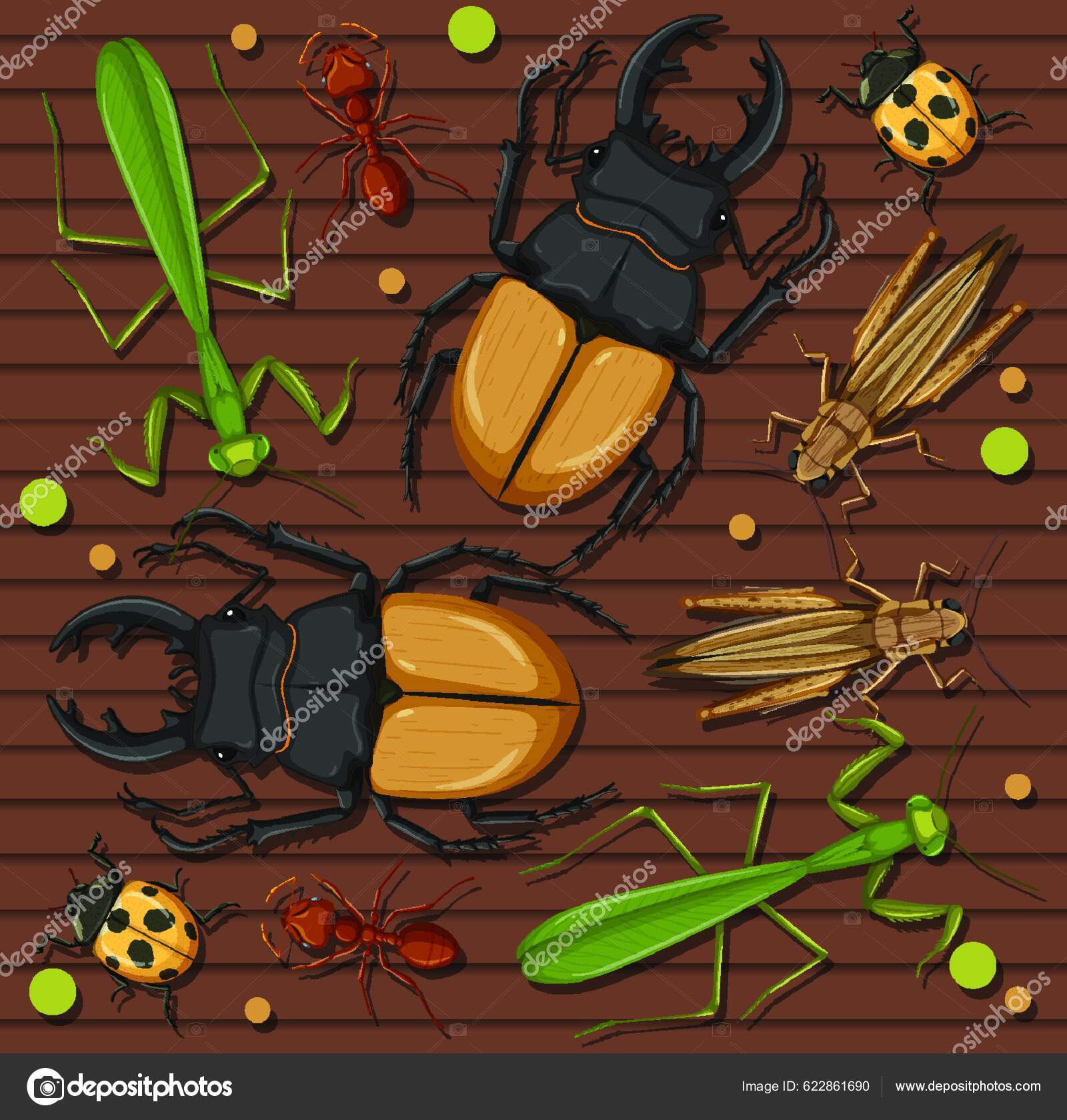 Set Different Insects Wooden Wallpaper Background Stock Vector by ©YAY ...
