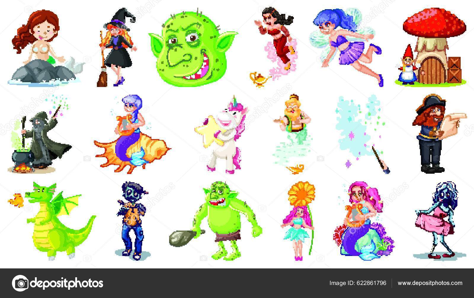 Set Fantasy Cartoon Characters Fantasy Theme Isolated White Background ...