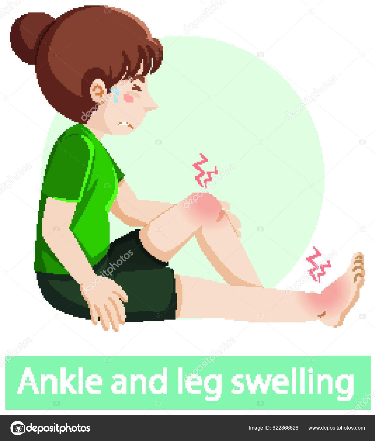 Personaje Dibujos Animados Con Síntomas Hinchazón Tobillo Pierna vector ...
