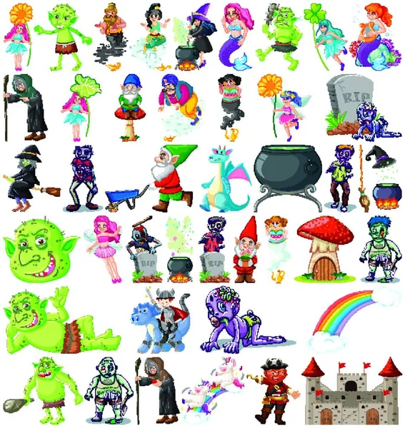 Set Fantasy Cartoon Characters Fantasy Theme Isolated White Background ...