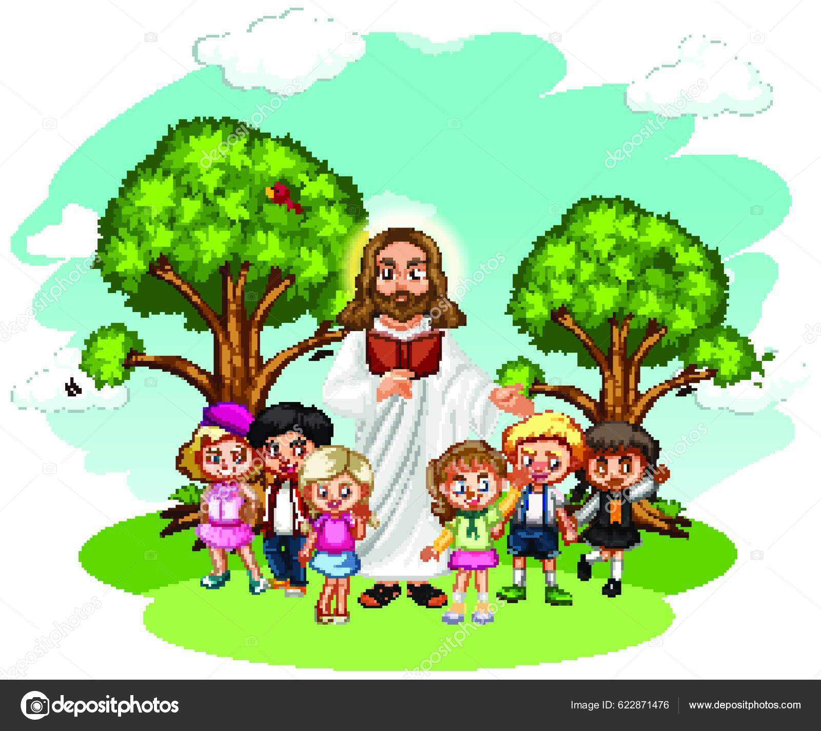 Jesús Predicando Grupo Niños Personaje Dibujos Animados Ilustración de ...