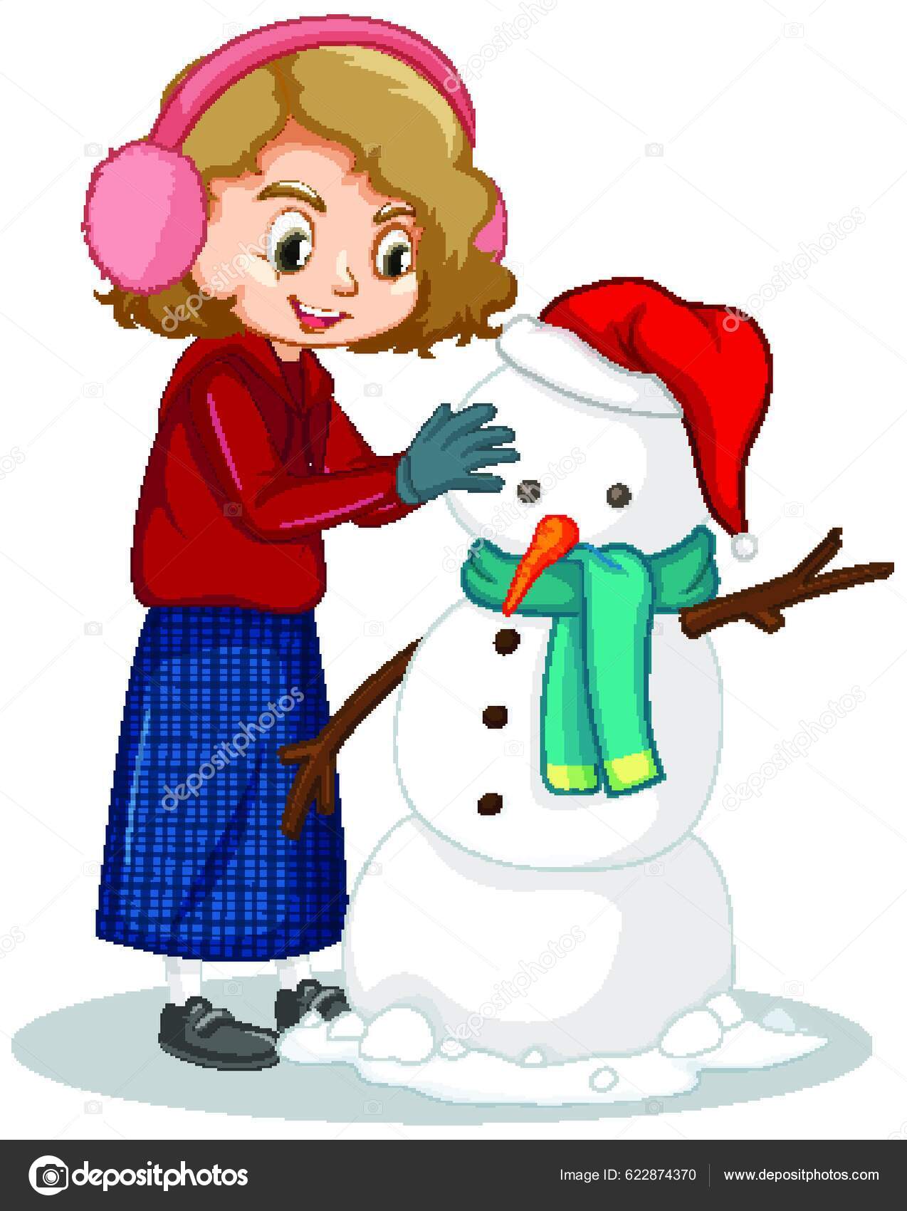 Cute Girl Making Snowman White Background Stock Vector by ©YAY_Images ...