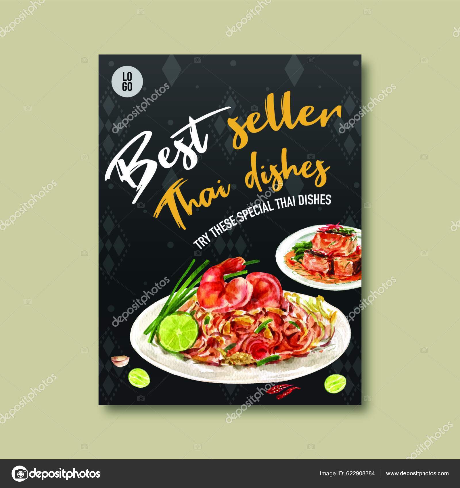 Thai Food Poster Design Pad Thai Illustration Watercolor Stock Vector ... Thai Food Poster Design Pad Thai Illustration Watercolor Stock Vector ...