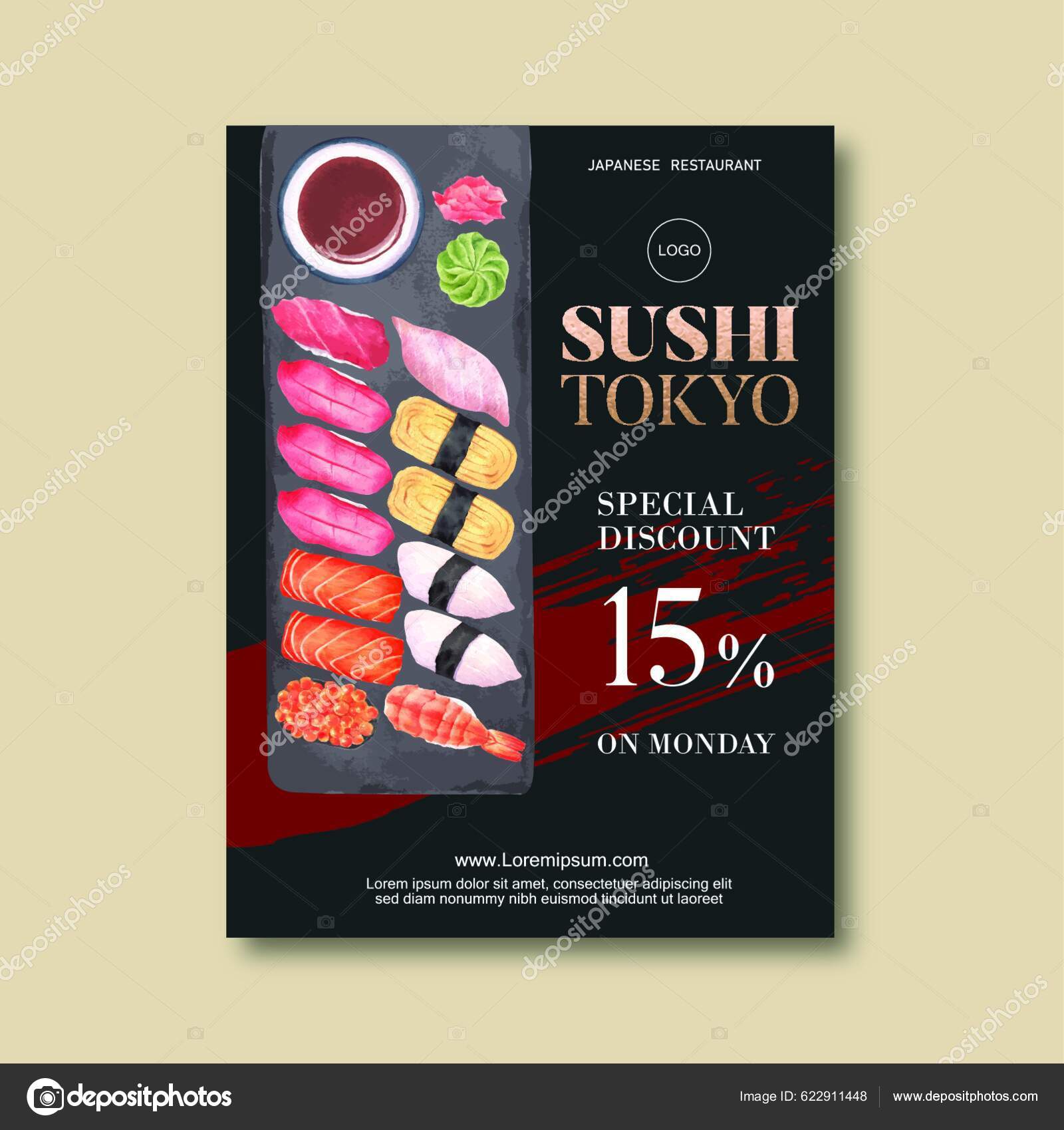 Poster Sushi Restaurant Vector Illustration Japanese Inspired Design ...