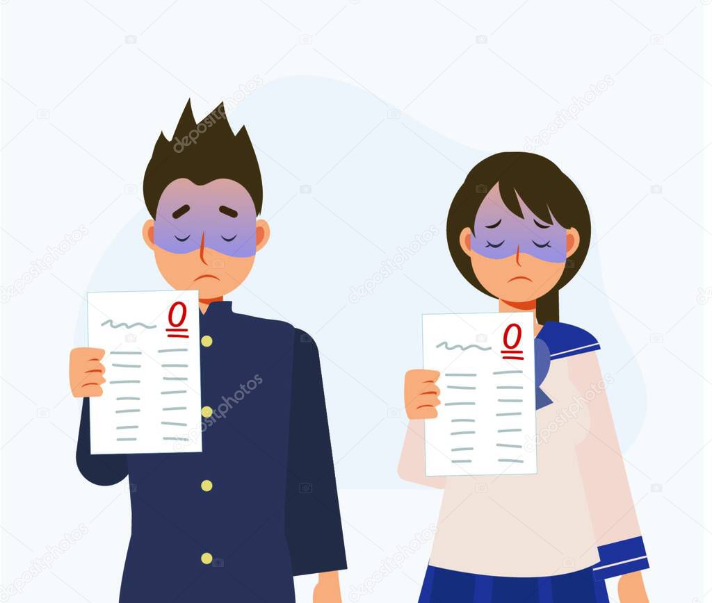 "Estudiante falló la prueba. Estudiante japonés masculino y femenino ...