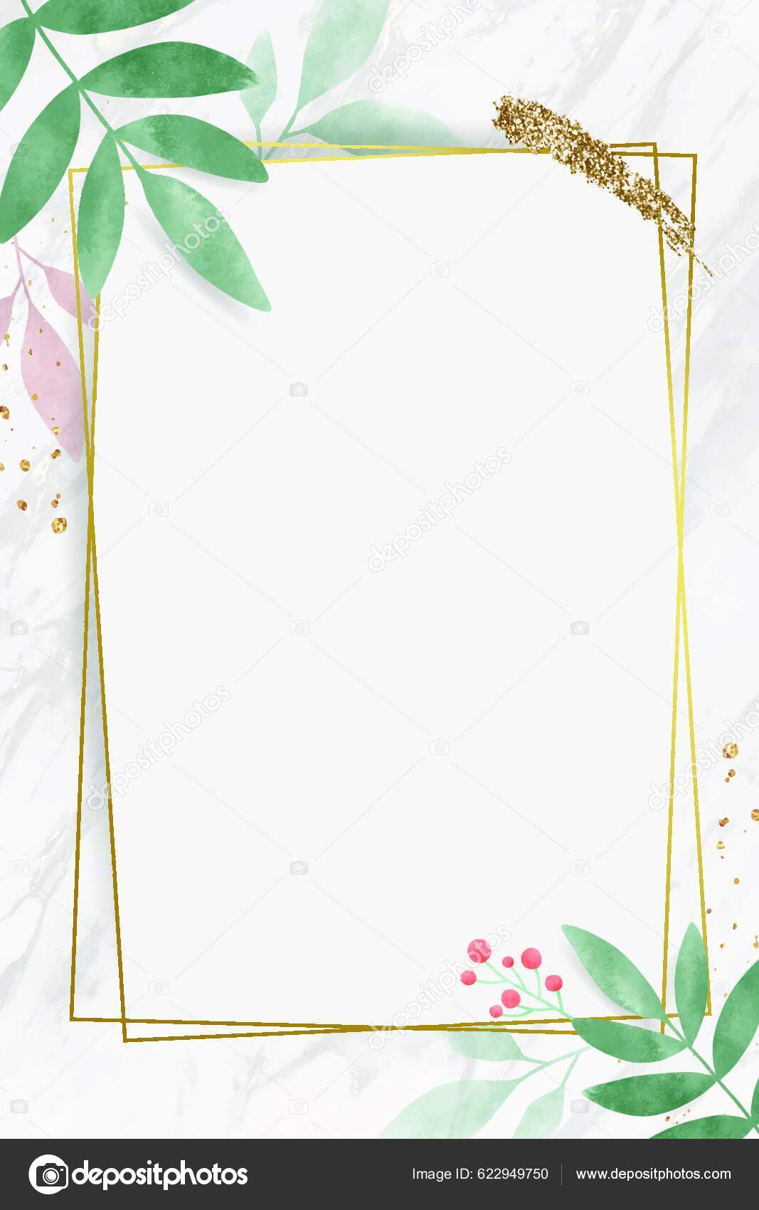 Golden Rectangle Watercolor Leafy Frame Vector Stock Vector by ©YAY_Images 622949750