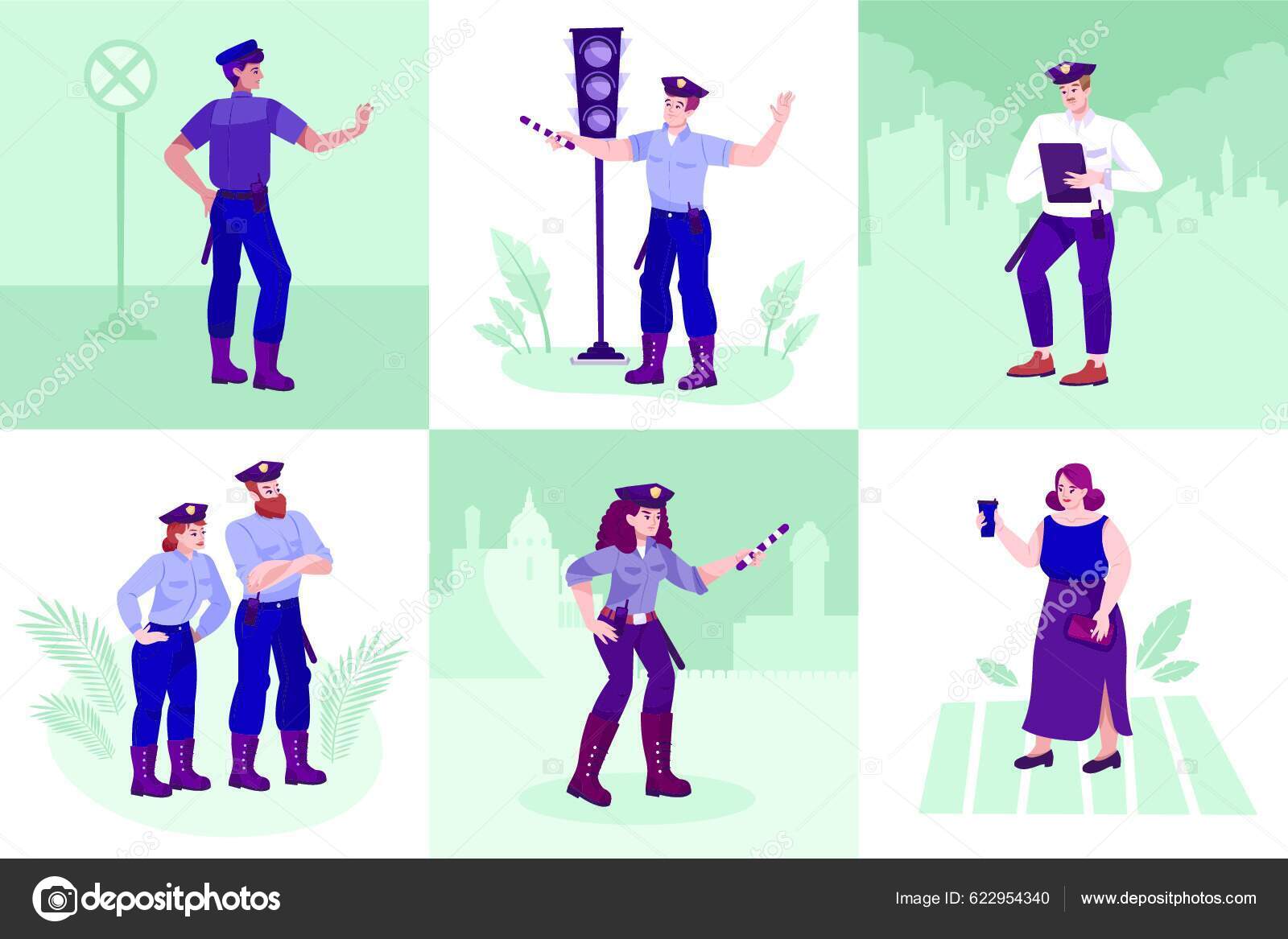 Traffic Police Square Set Stock Illustration by ©YAY_Images #622954340