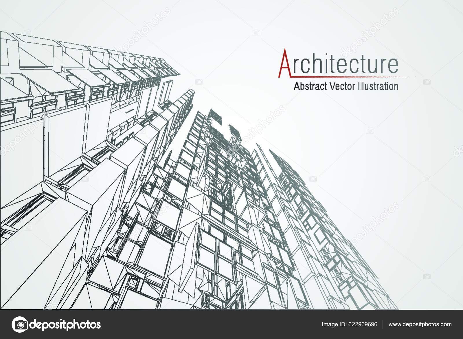 Modern Architecture Wireframe Concept Urban Wireframe Wireframe ...