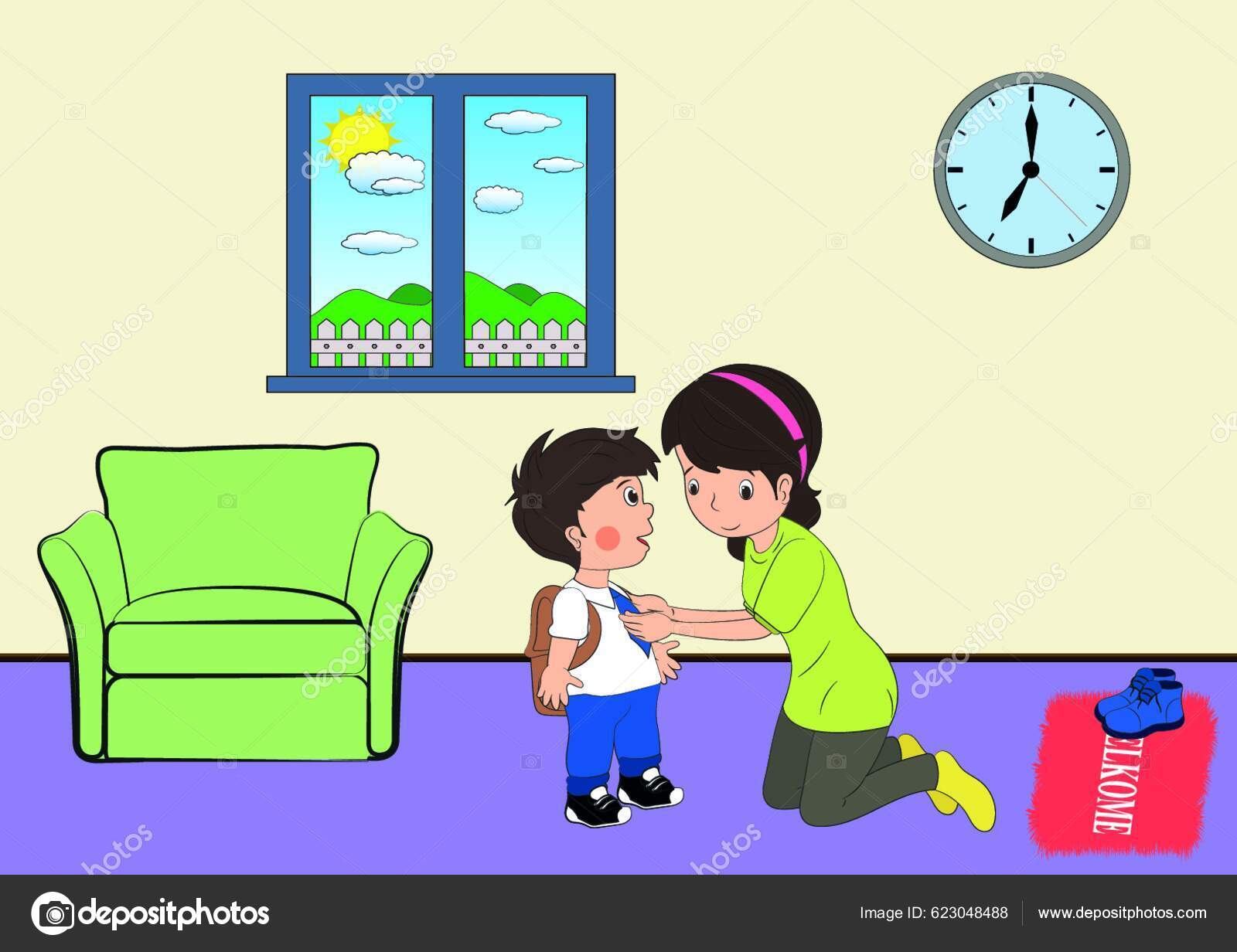 Mom Take Care Her Child Vector Illustration Mother Son Educational ...