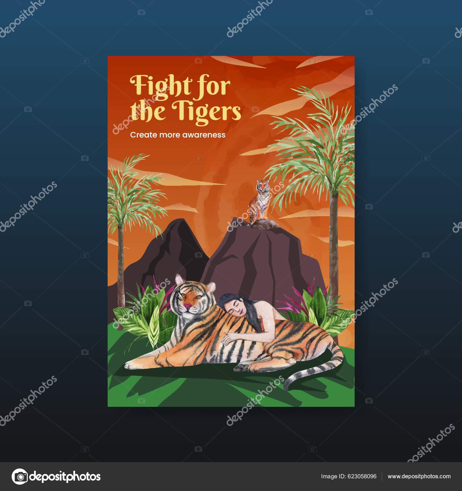 Poster Template International Tiger Day Concept Watercolor Style Stock ...