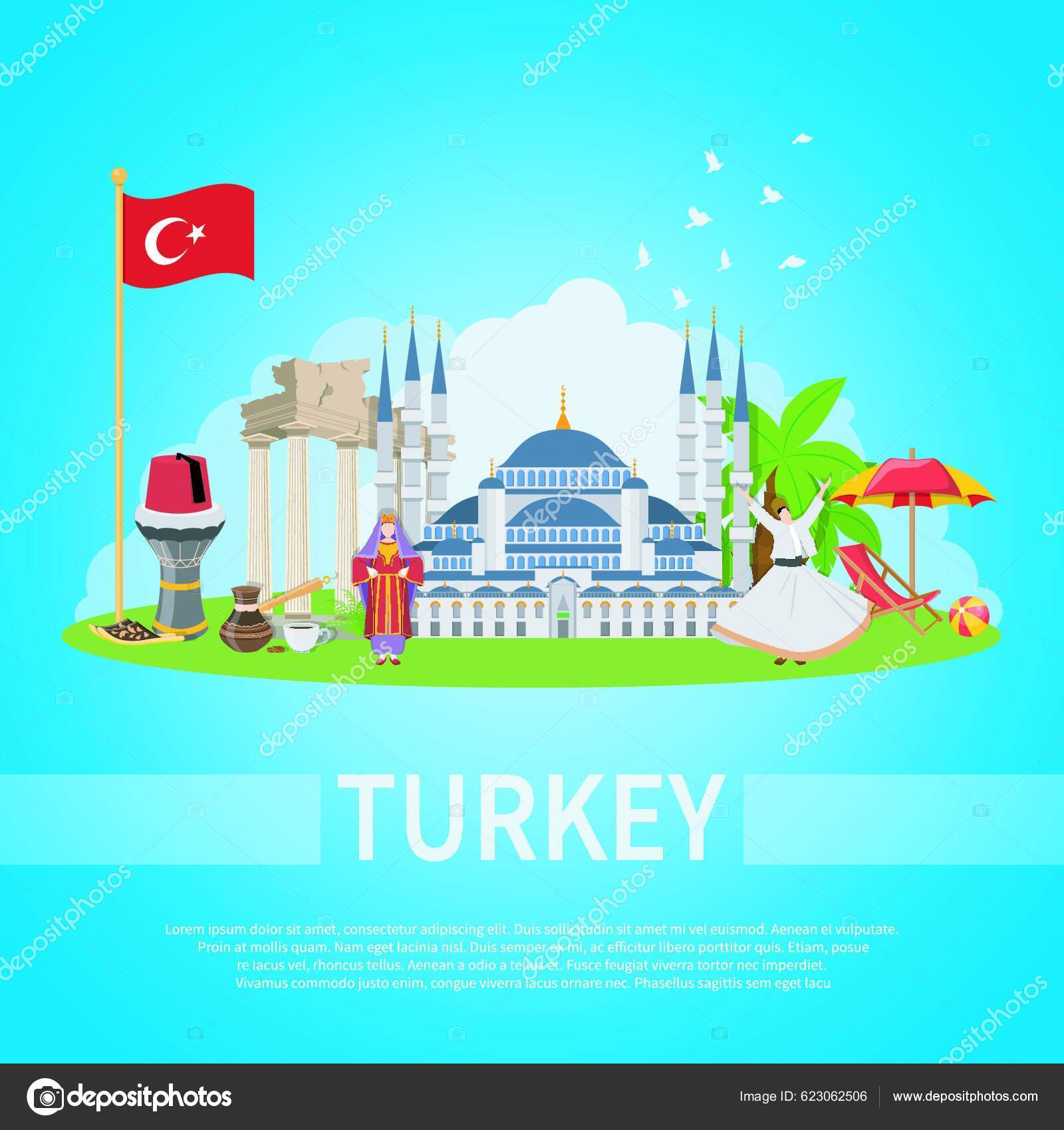 Turkey Flat Composition Colorful Vector Illustration Stock Vector by ...