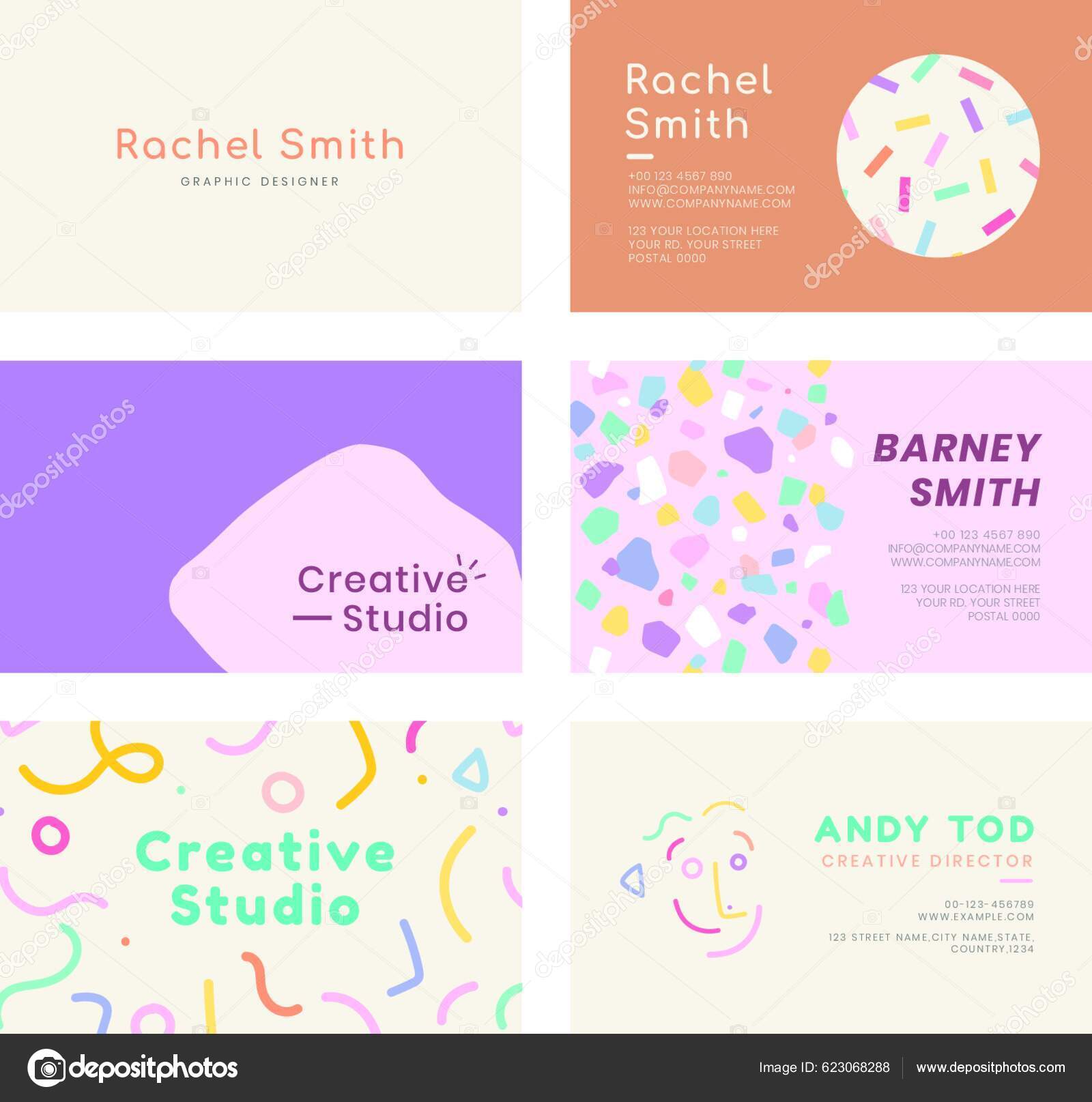 Editable Name Card Template Vector Set Soft Pastel Color Patterns Stock ...