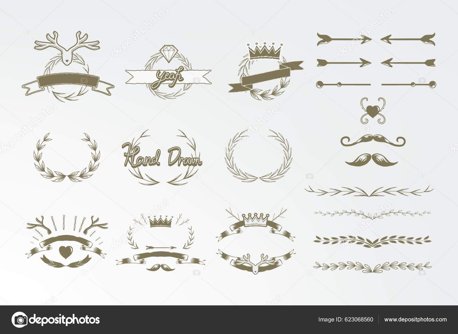 Hand Drawn Vintage Element Vector Set Vector de stock #623068560 de ©YAY_Images