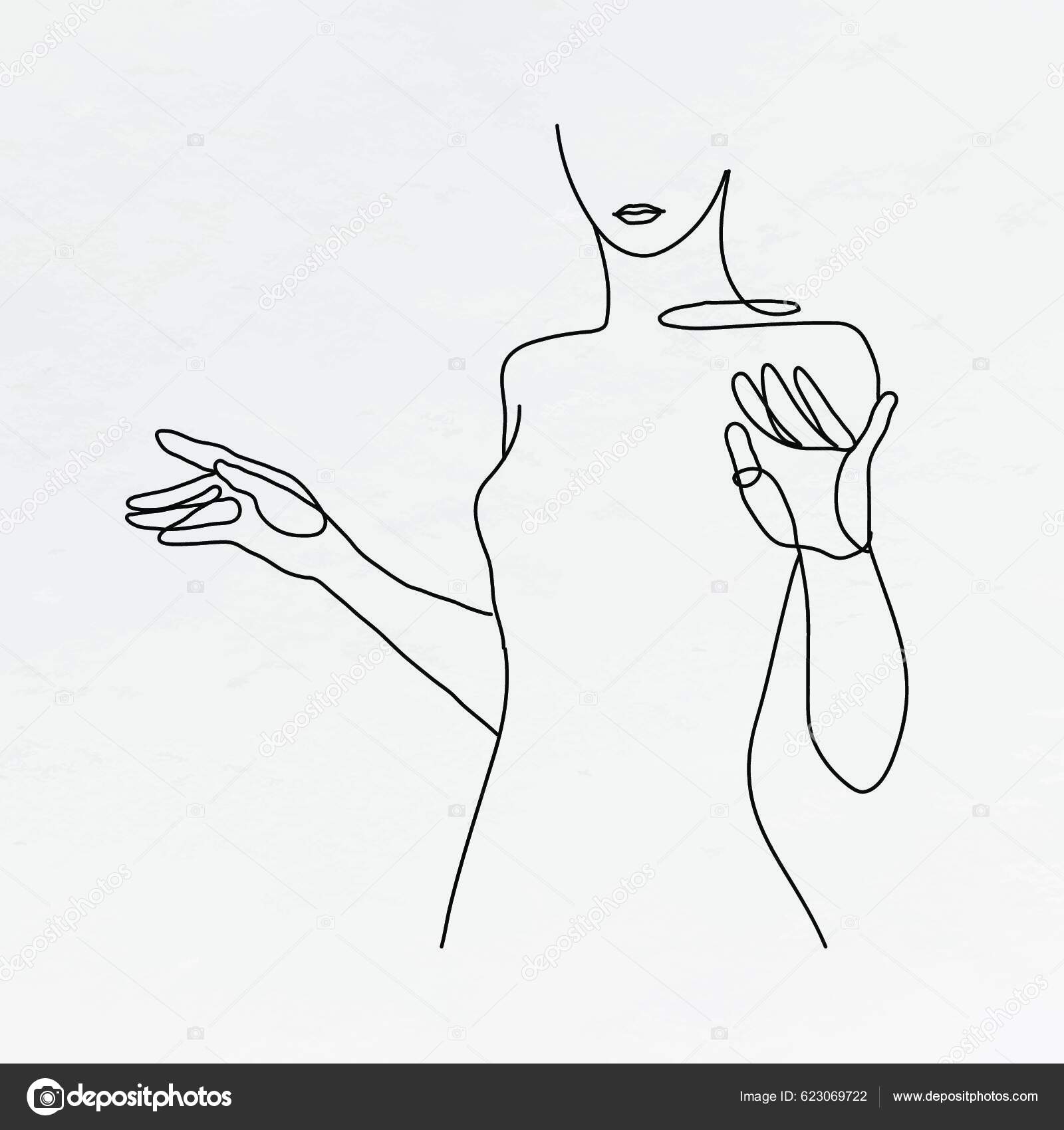 Woman Body Line Art Vector Feminine Drawing Gray Background Stock