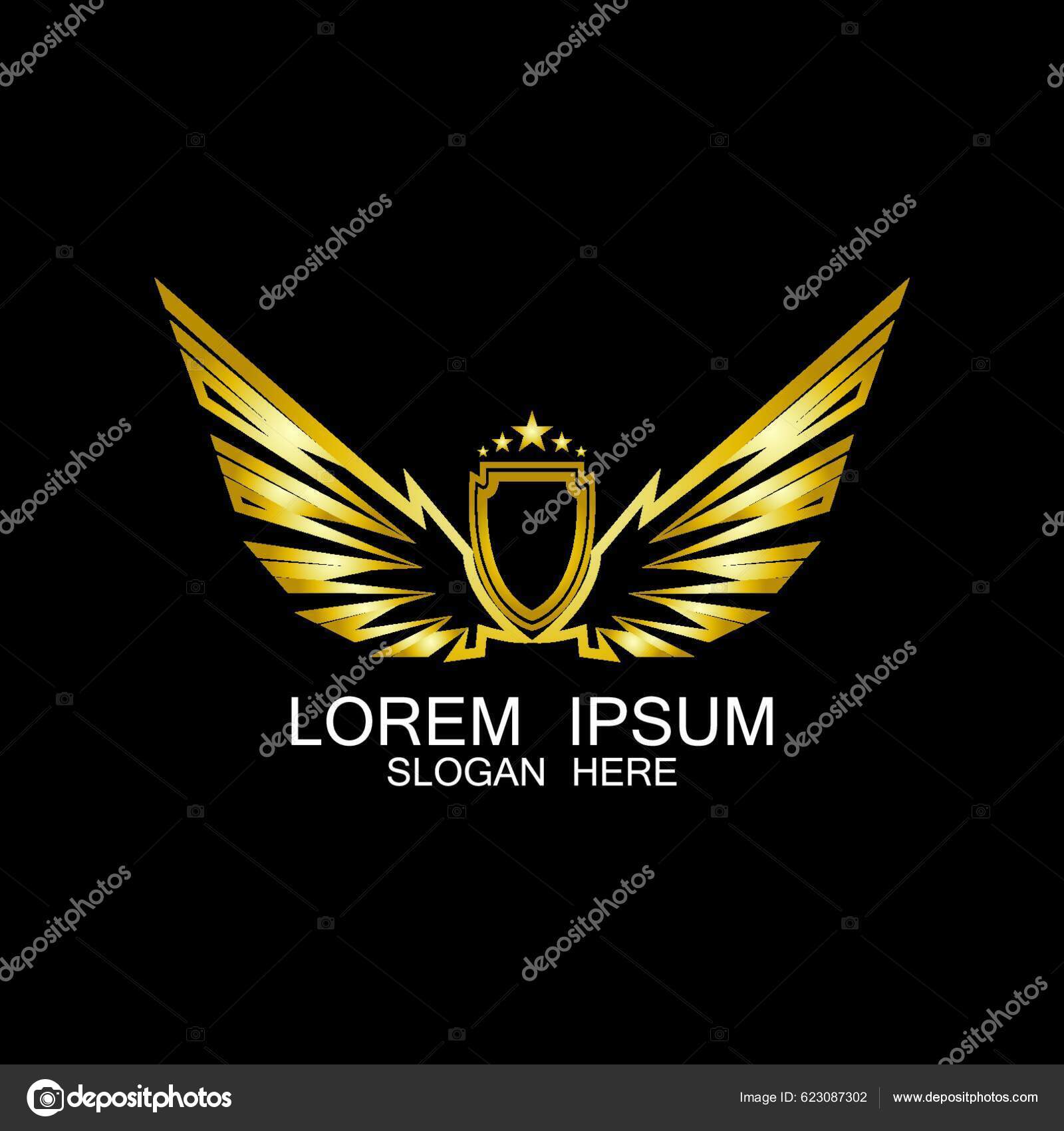 Winged Shield Gold Logo Design Symbol Vector Illustration Vector Stock ...