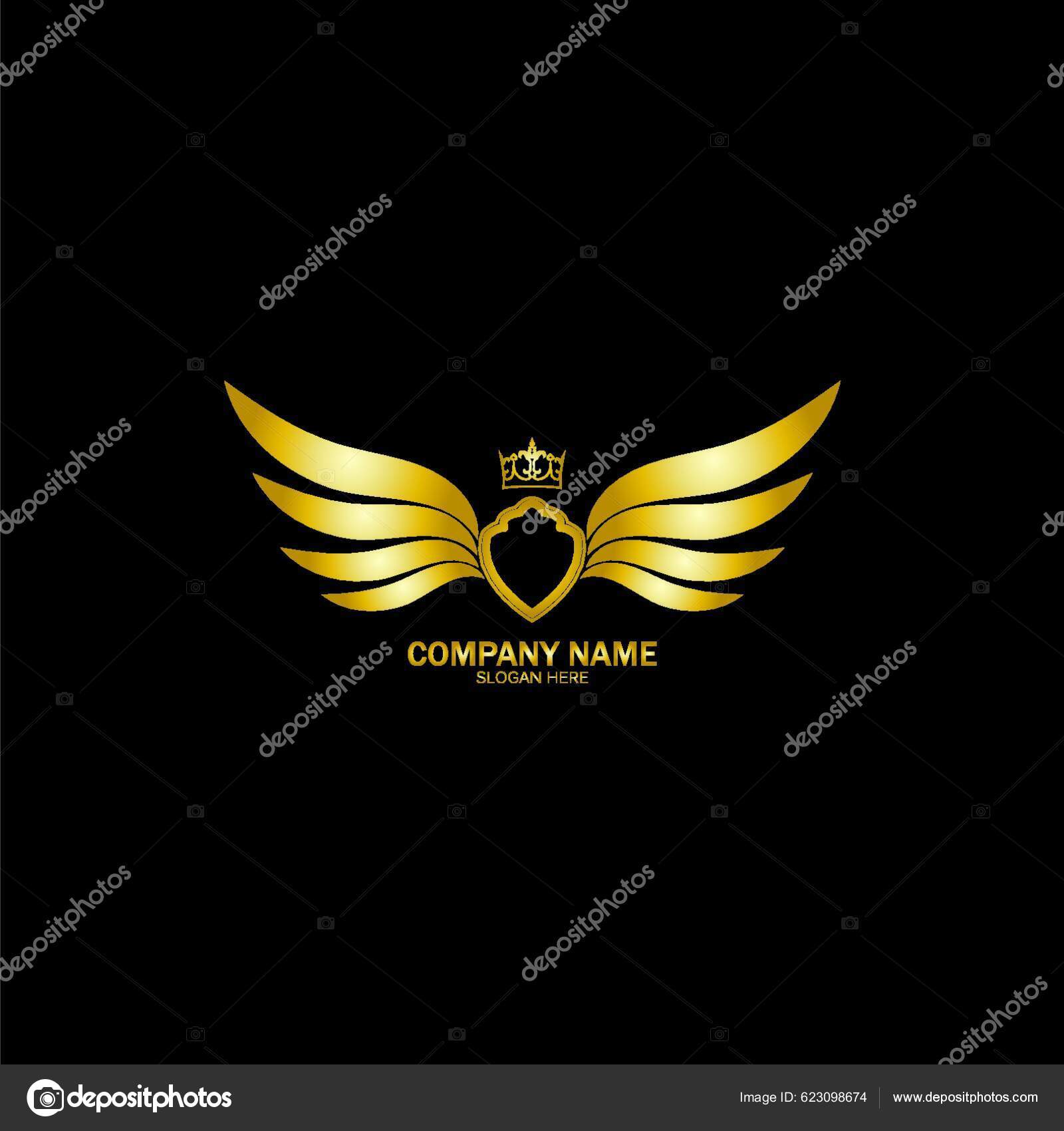 Scudo Alato Dorato Con Logo Corona Simbolo Araldico - Vettoriale Stock ...