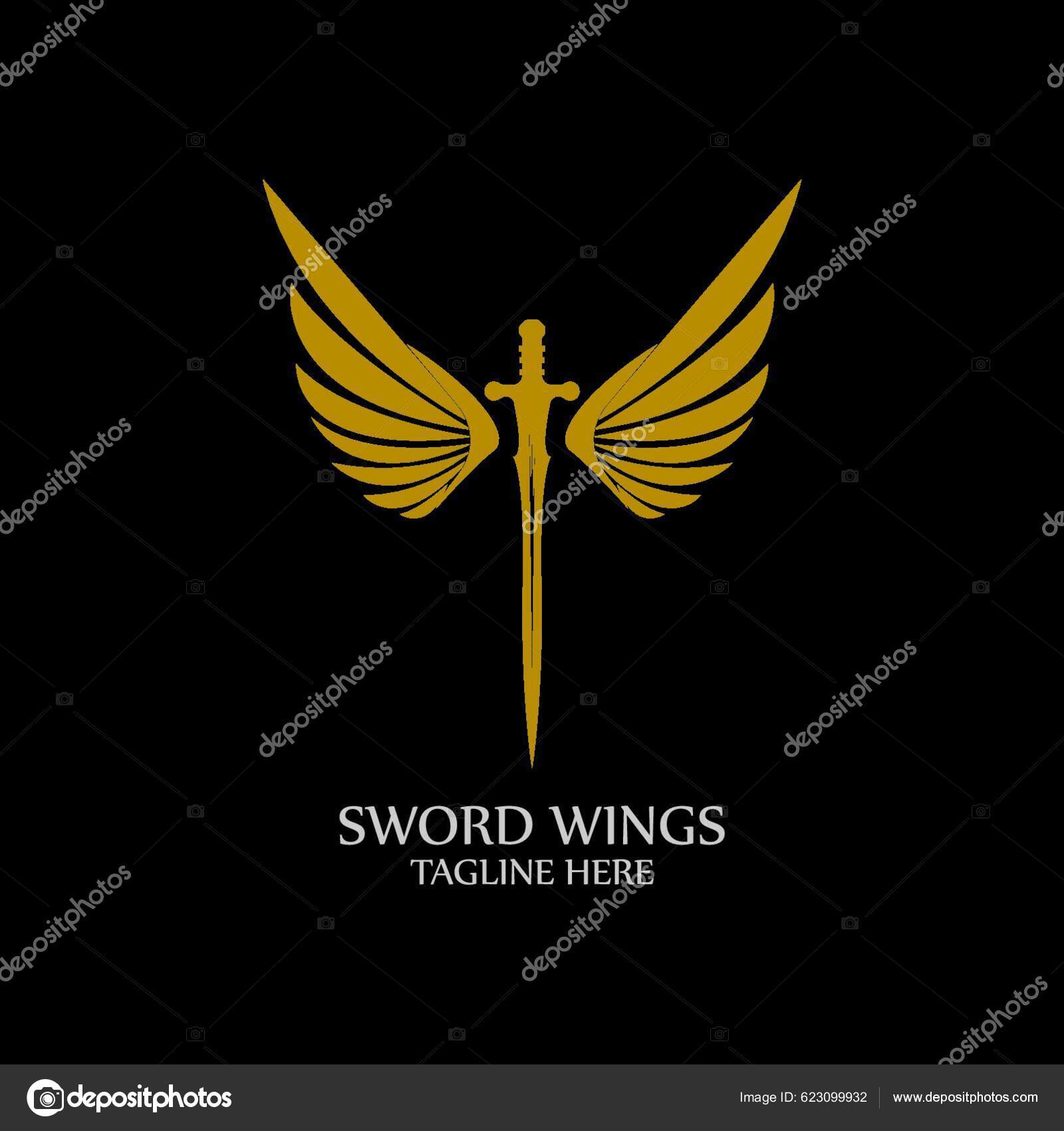 Sword Wings Golden Sword Symbol Black Background Stock Vector by ©YAY ...