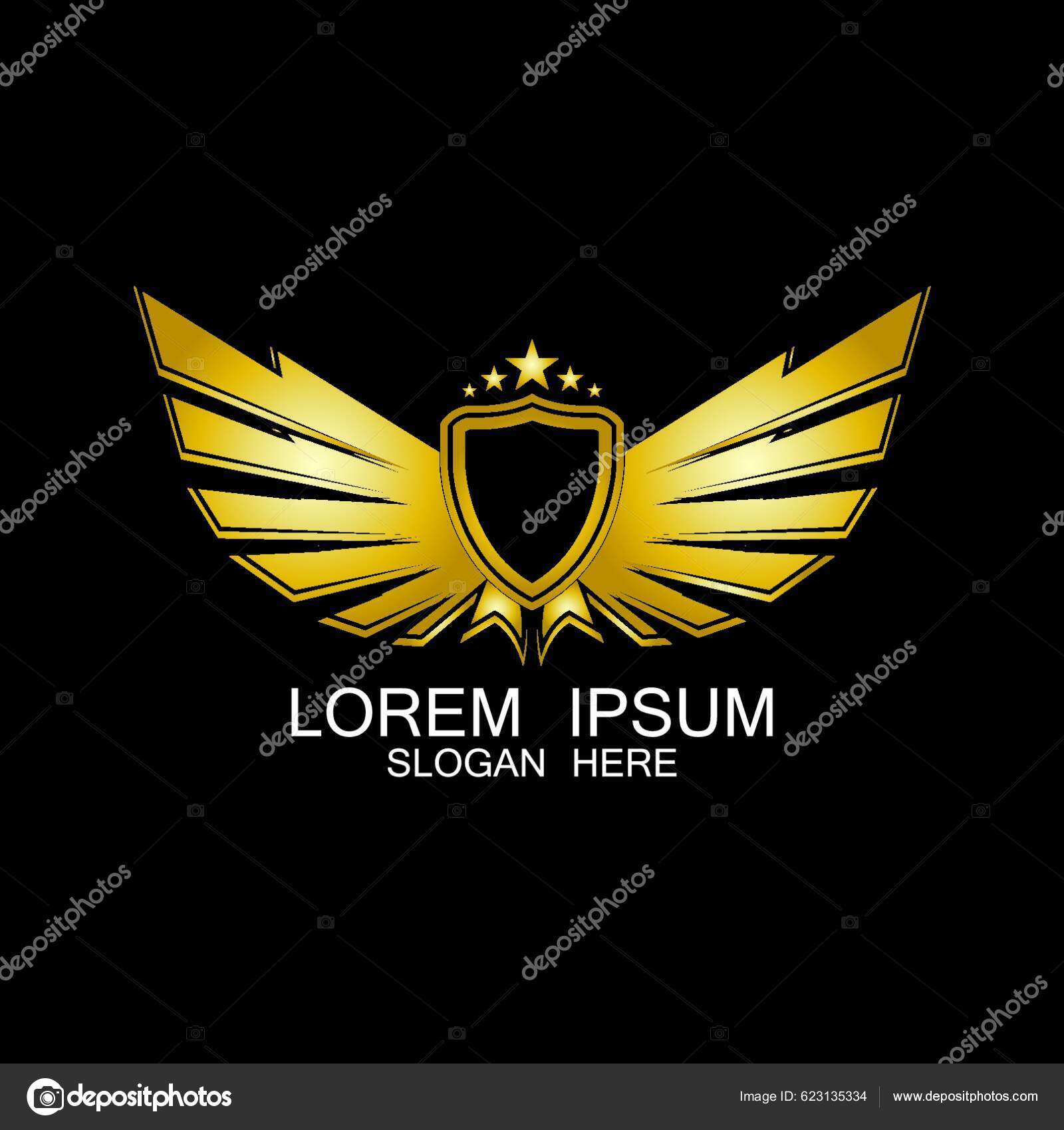 Winged Shield Gold Logo Design Symbol Vector Illustration Vector Stock ...